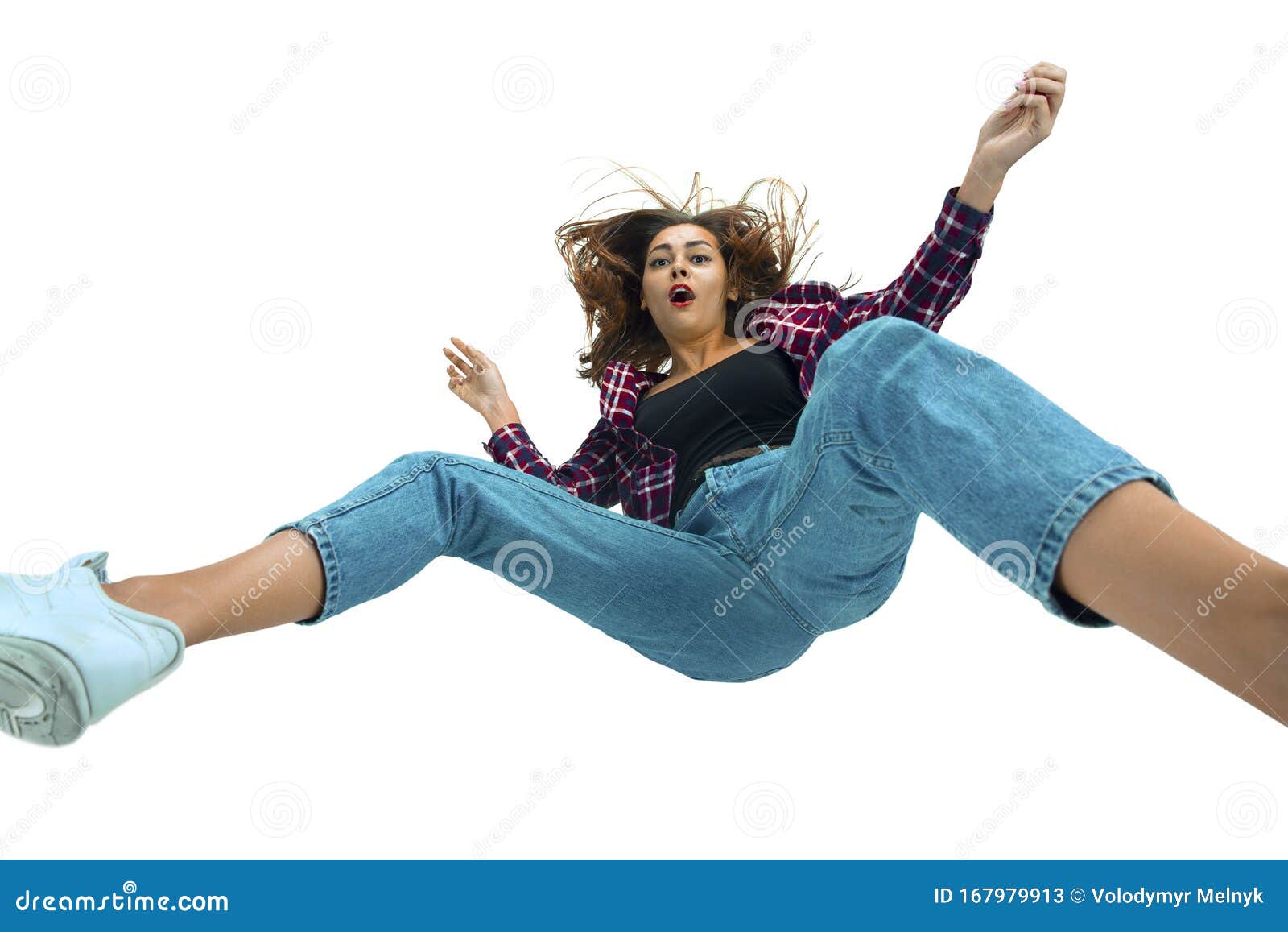 A Second before Falling - Young Girl Falling Down with Bright Emotions ...