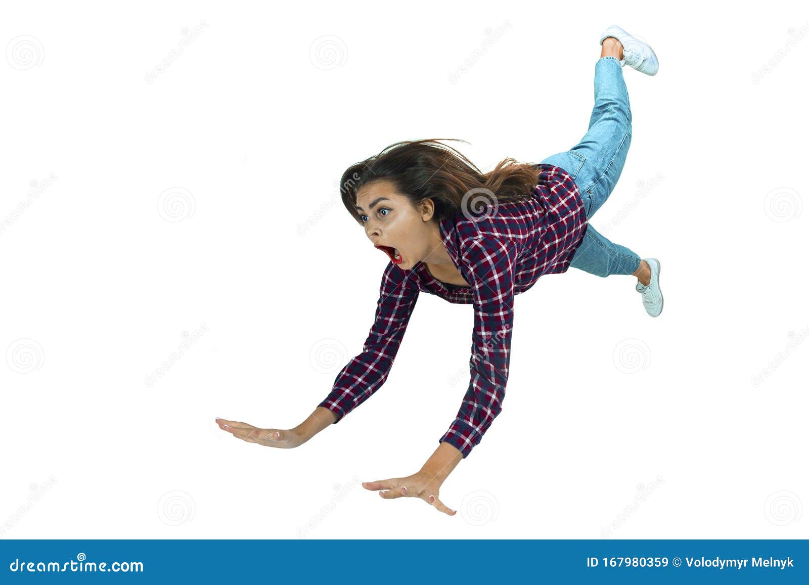 A Second before Falling - Young Girl Falling Down with Bright Emotions ...