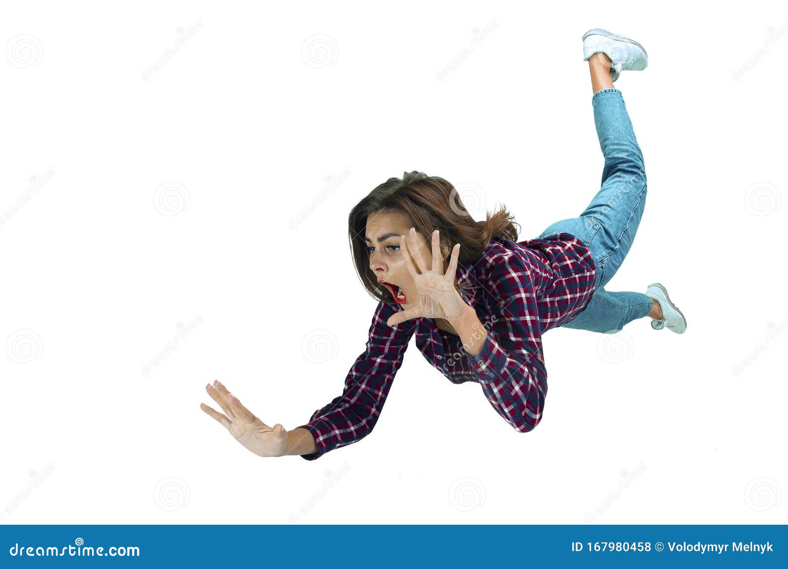 A Second before Falling - Young Girl Falling Down with Bright Emotions ...