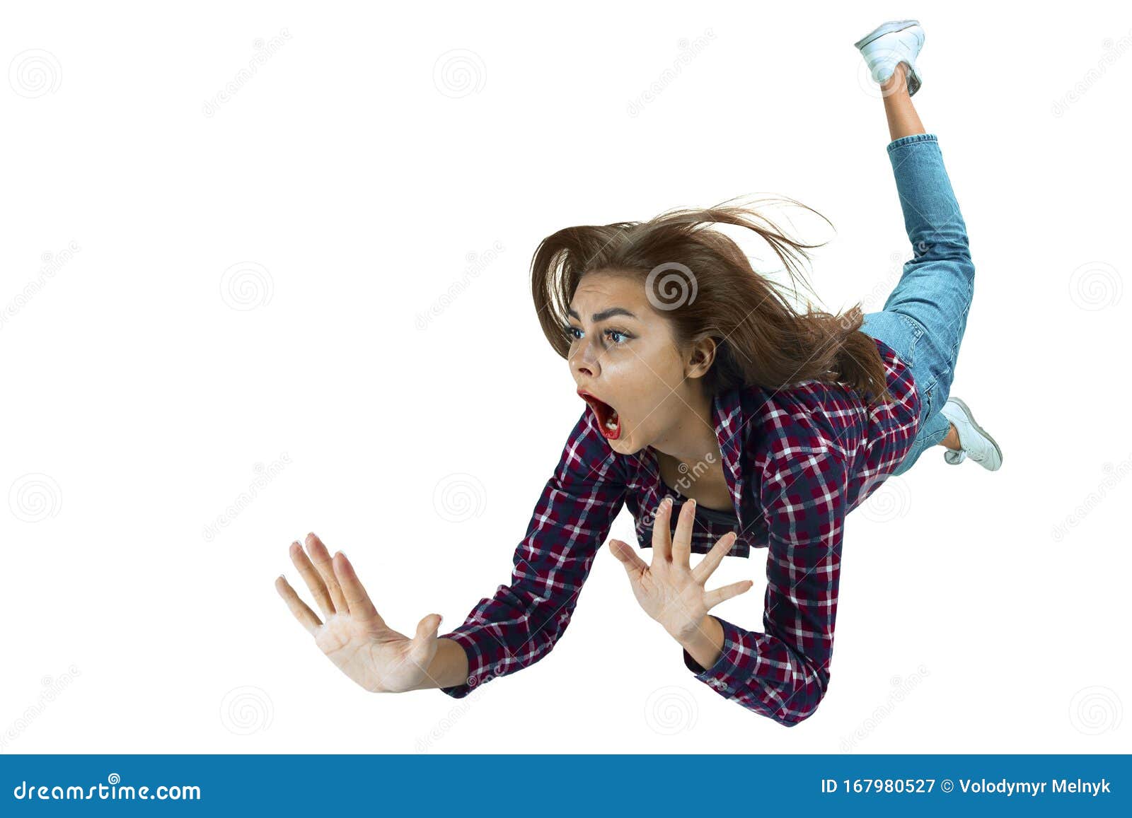 A Second before Falling - Young Girl Falling Down with Bright Emotions ...