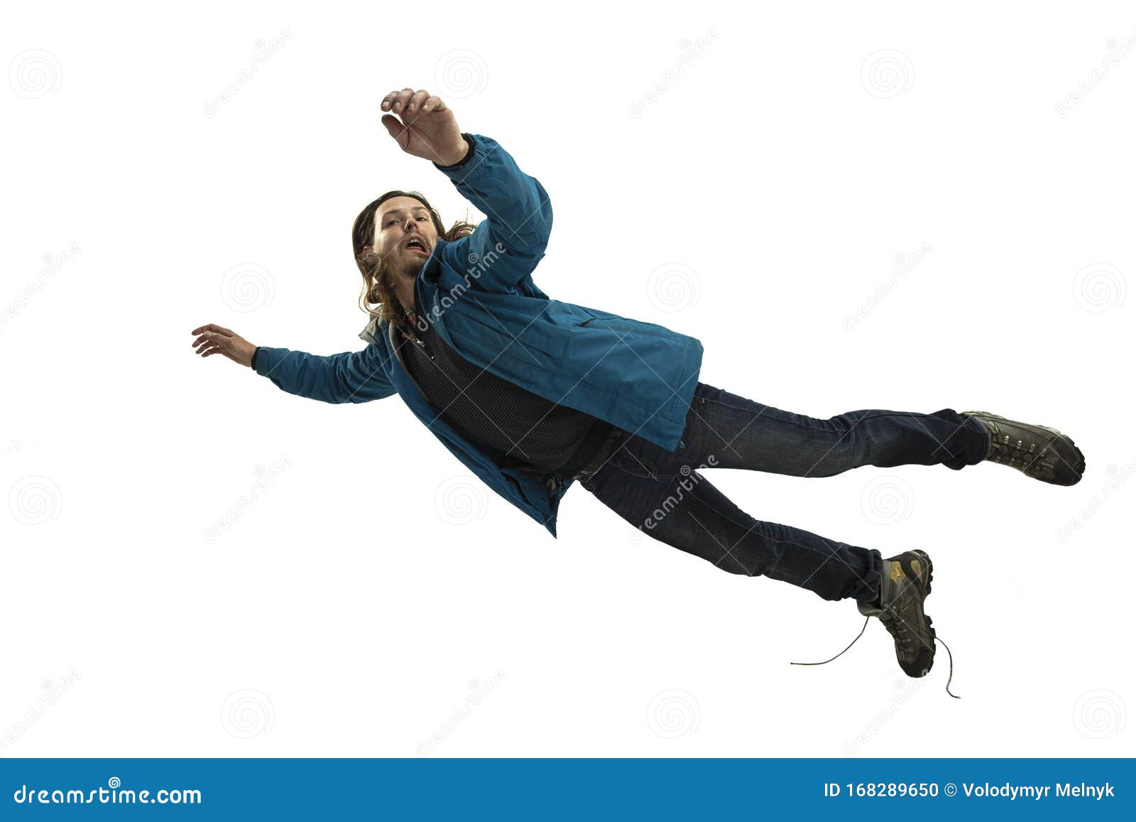 A Second before Falling - Young Man Falling Down with Bright Emotions ...
