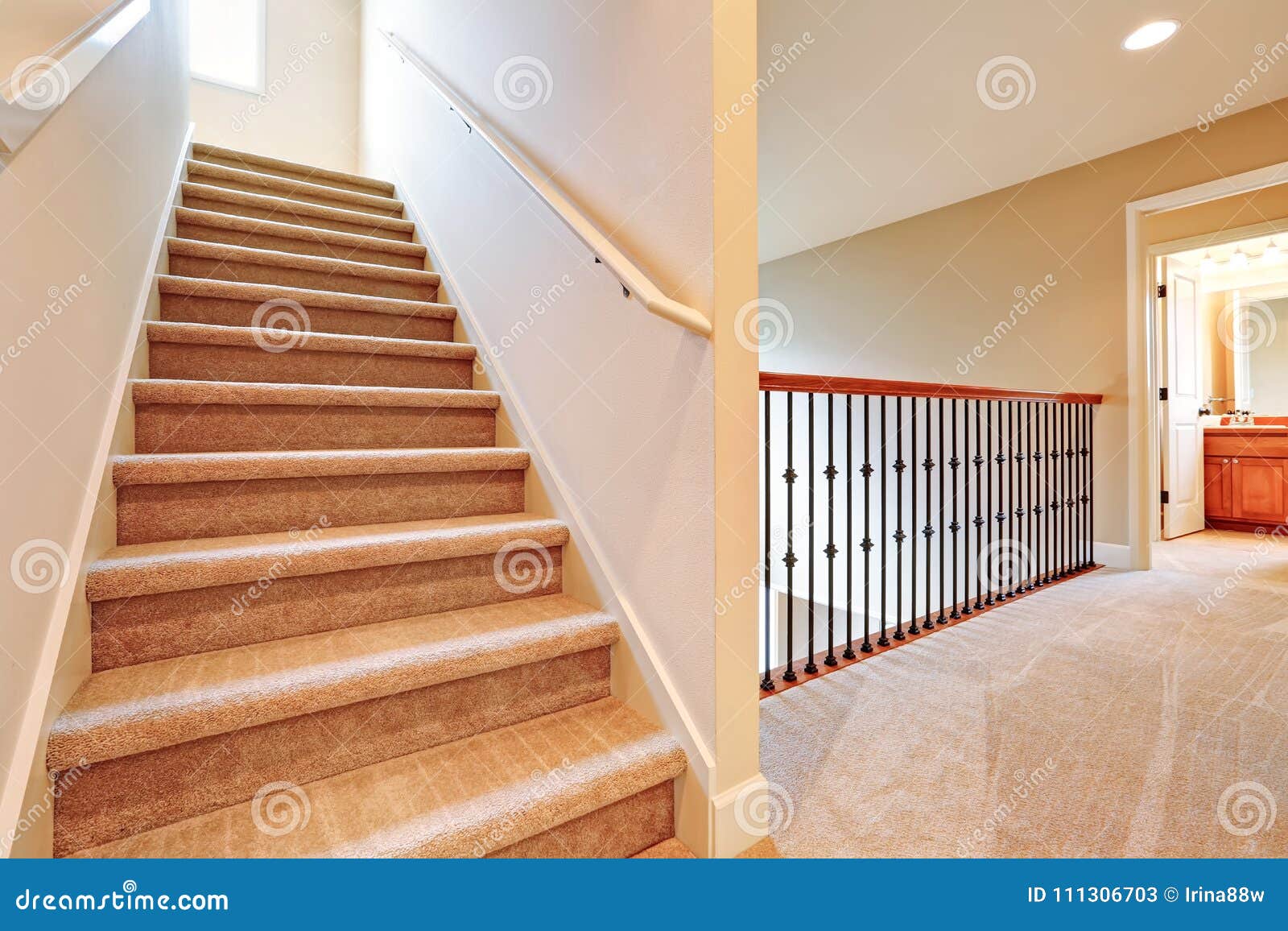Second Floor Landing with a Staircase. Stock Image - Image of american ...