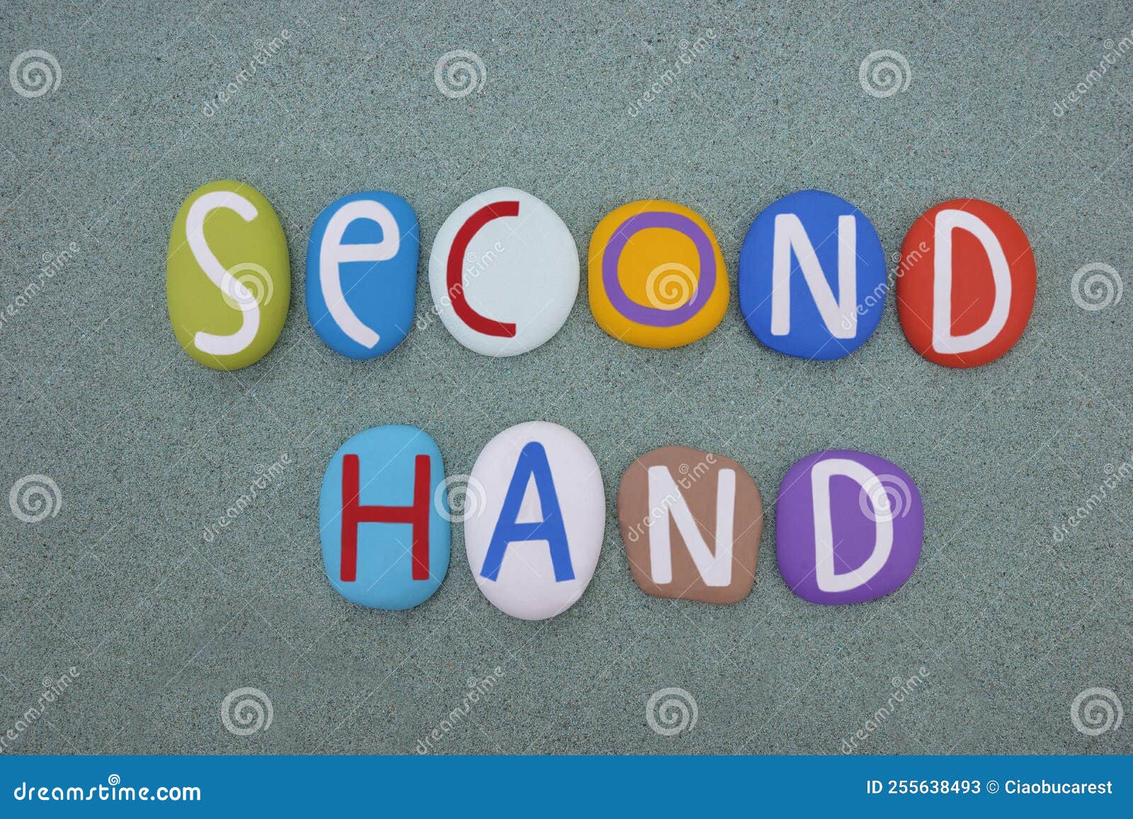 Second Hand, Creative Logo Composed with Multi Colored Stone Letters ...