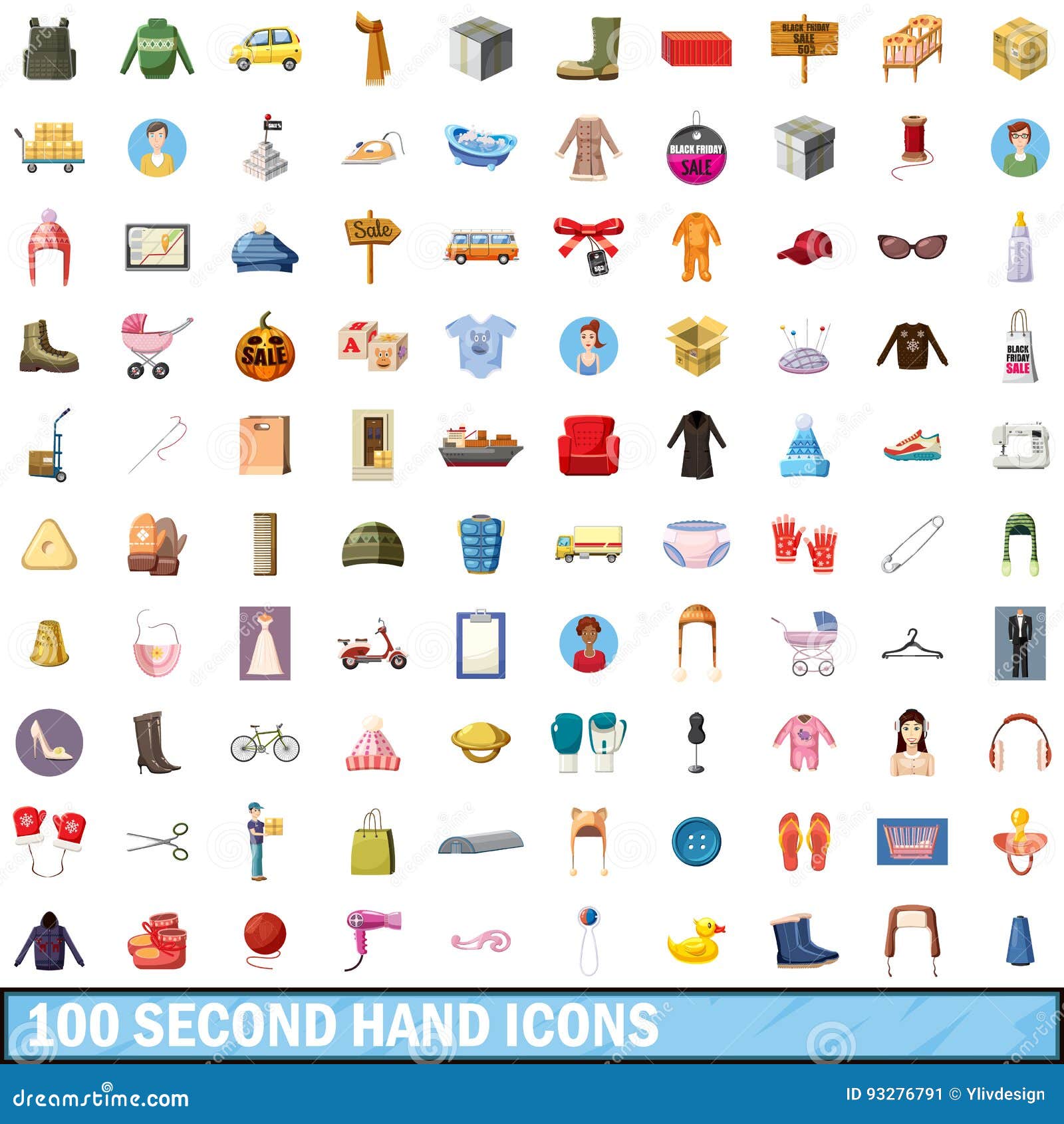 100 Second Hand Icons Set, Cartoon Style Stock Vector - Illustration of ...