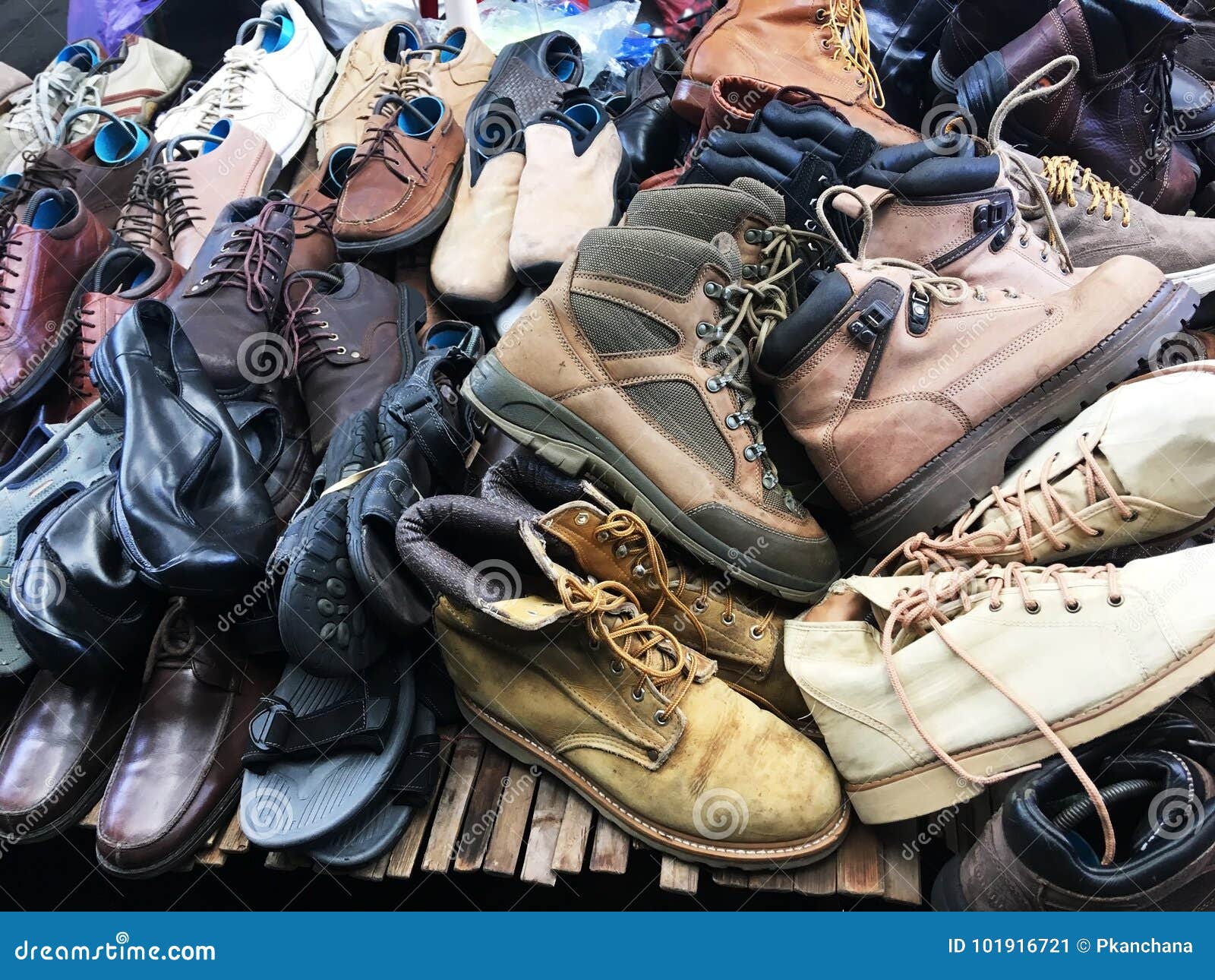 Second Hand Shoes at Weekend Market. Stock Image - Image of bunch ...