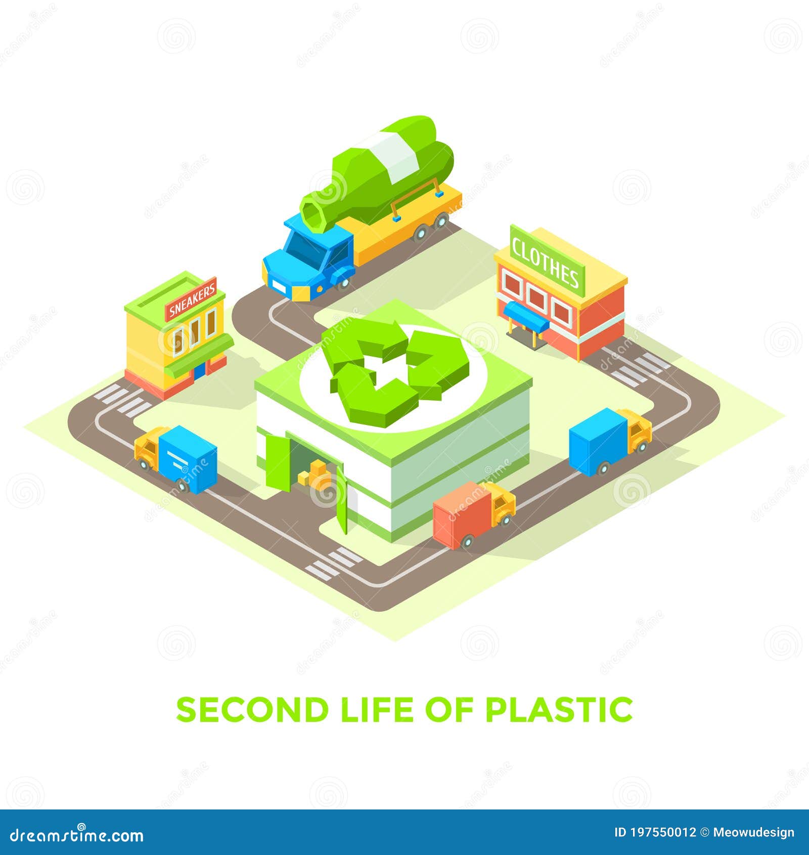 Second Life of Plastic. Plastic Recycling, Vector Illustration Stock ...