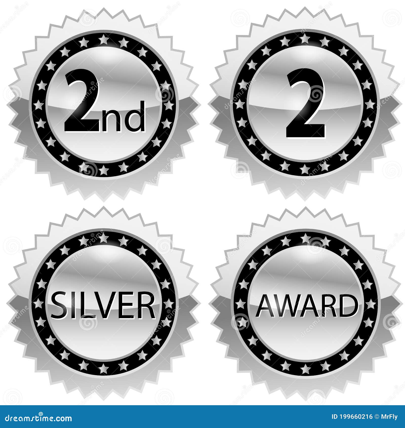 Second Place, Silver Badge, Pin Set, Vector Illustration Stock Vector ...
