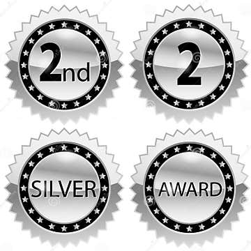 Second Place, Silver Badge, Pin Set, Vector Illustration Stock Vector ...