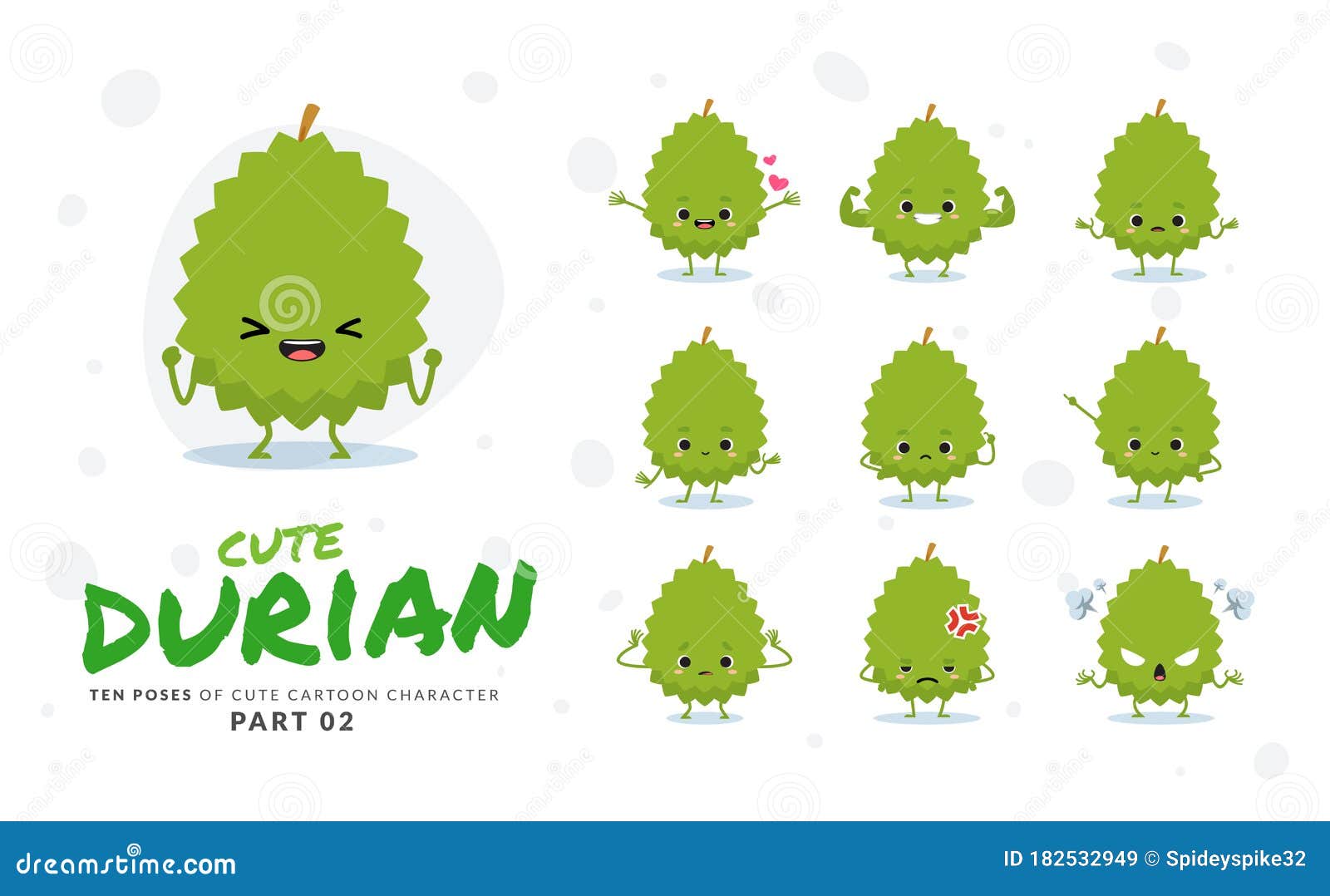 Second Set of Cartoon Images of Durian. Vector Illustration Stock ...
