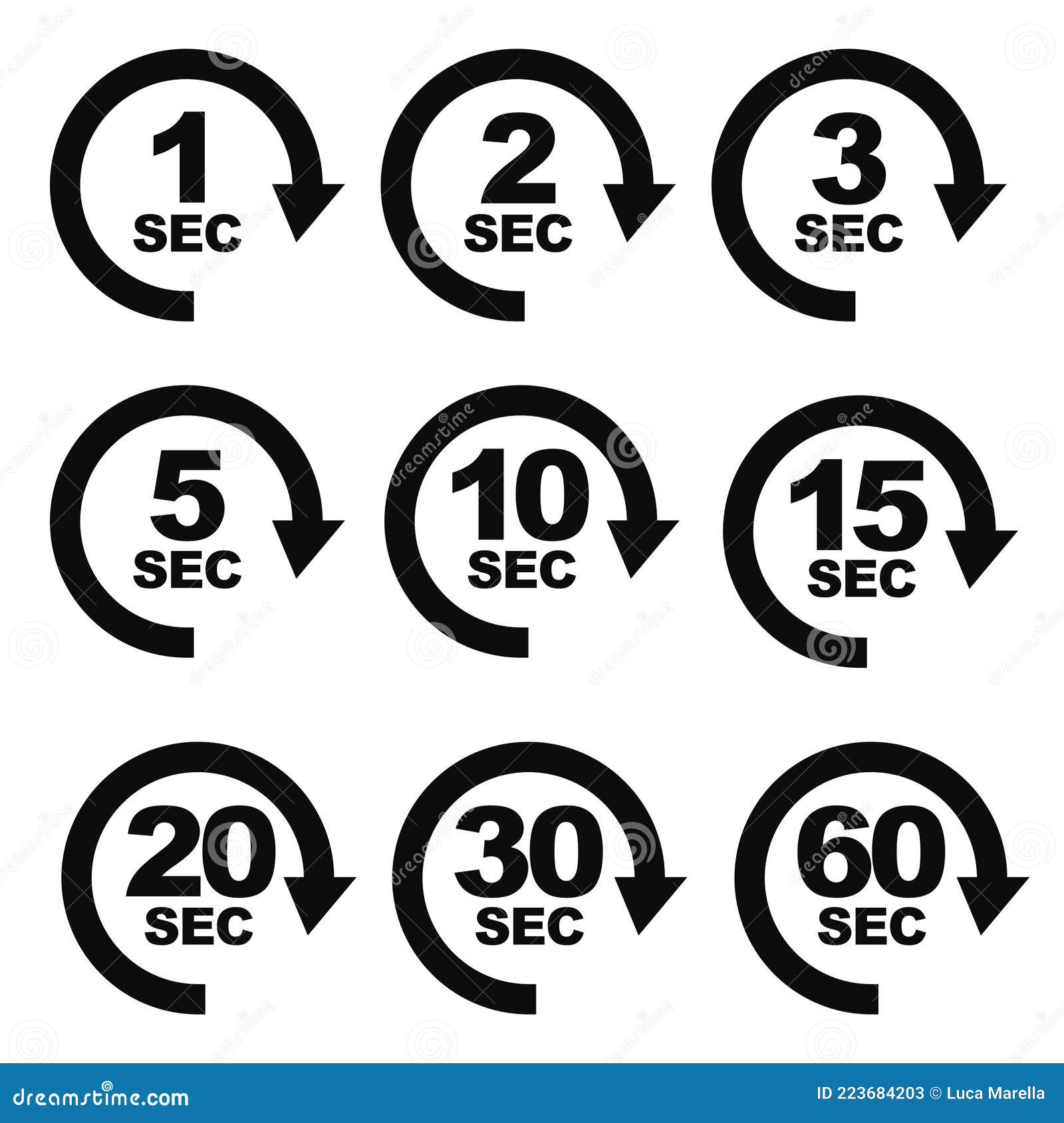 From 1 Second To 60 Seconds Icon Set Stock Vector - Illustration of ...