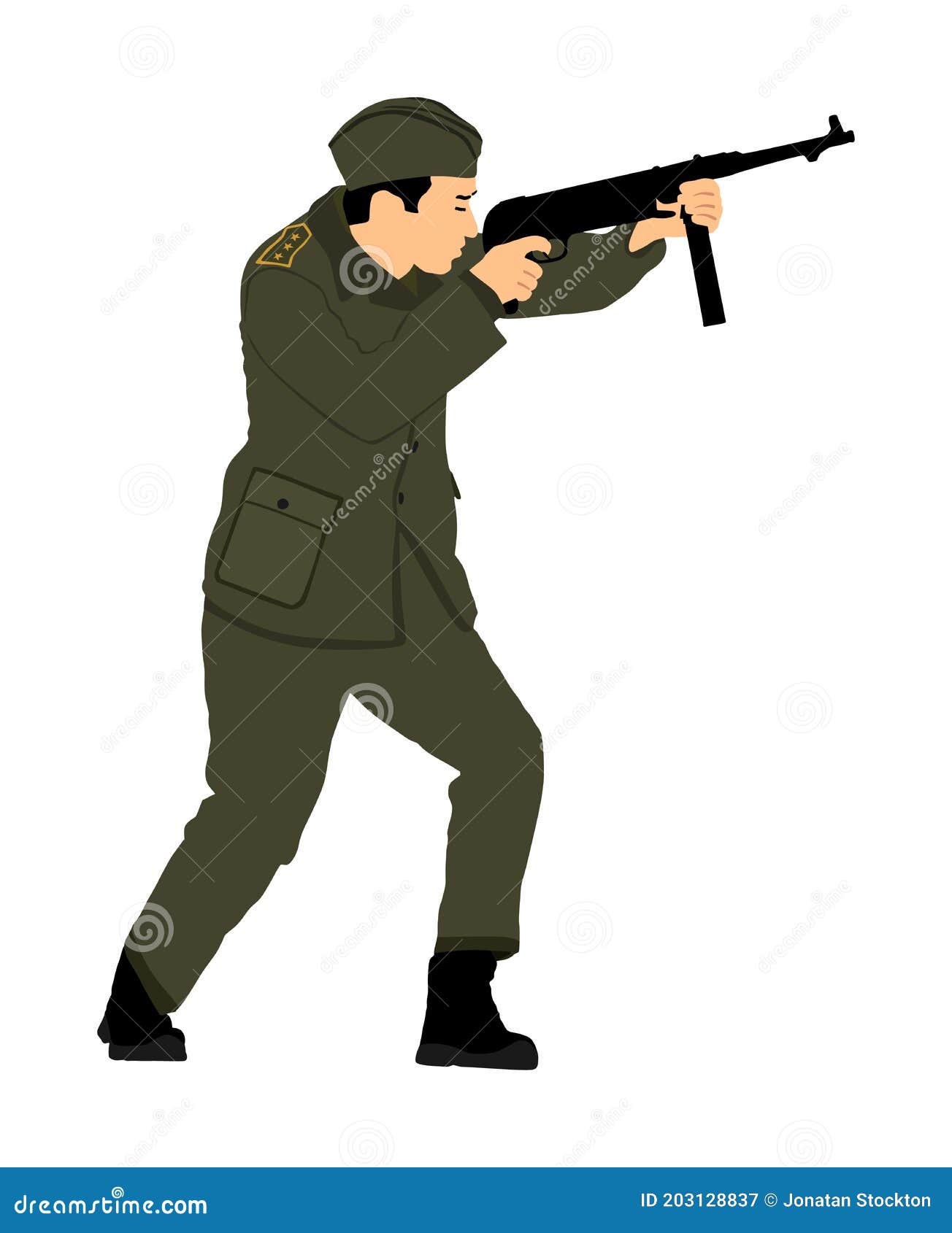 Second World War Army Soldier with Rifle Vector Illustration. WW2 ...