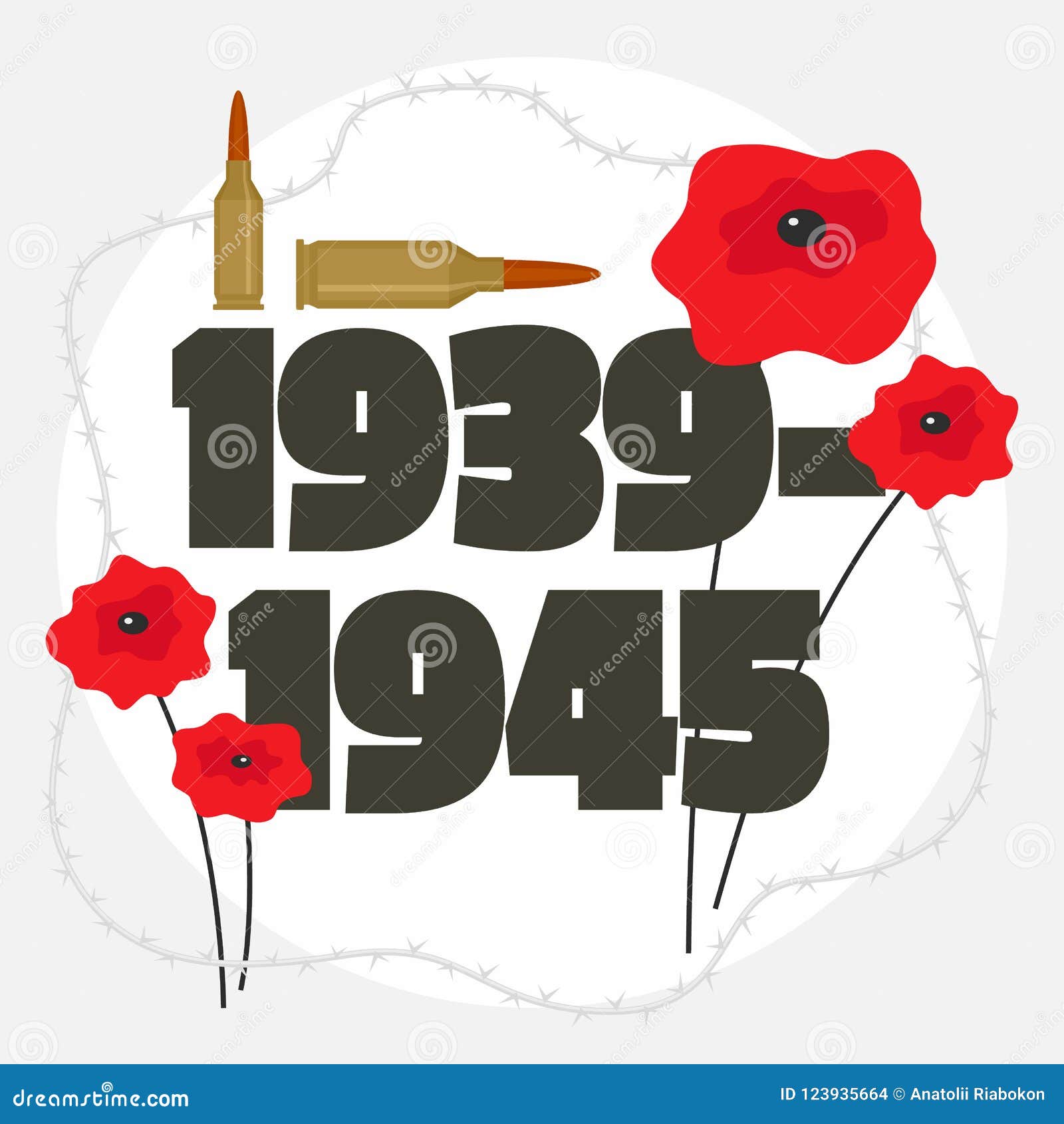 World War II Commemorative Symbol With Dates, Poppies Vector ...