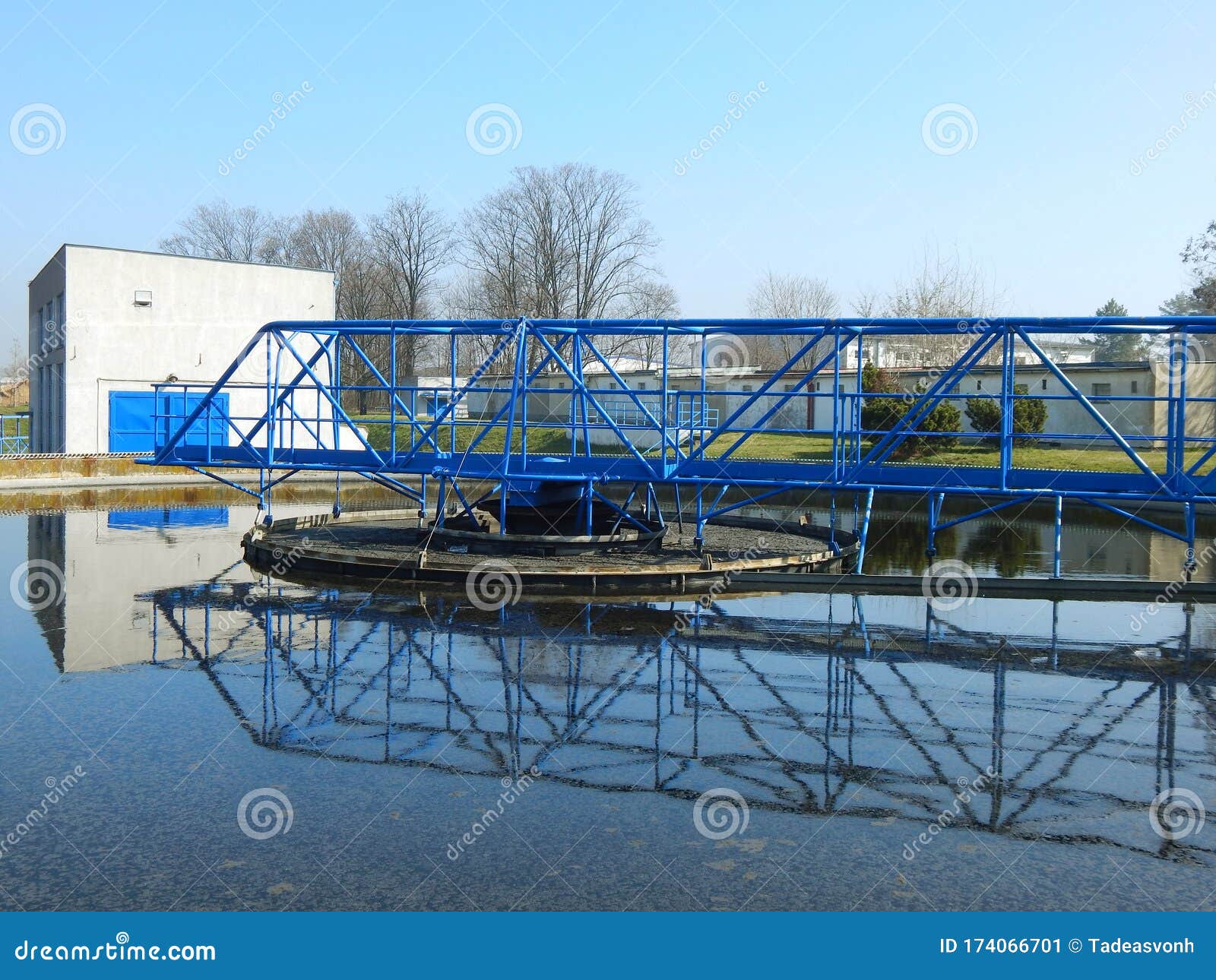 Secondary Clarifier with a Reflection of Its Walkway Stock Image ...