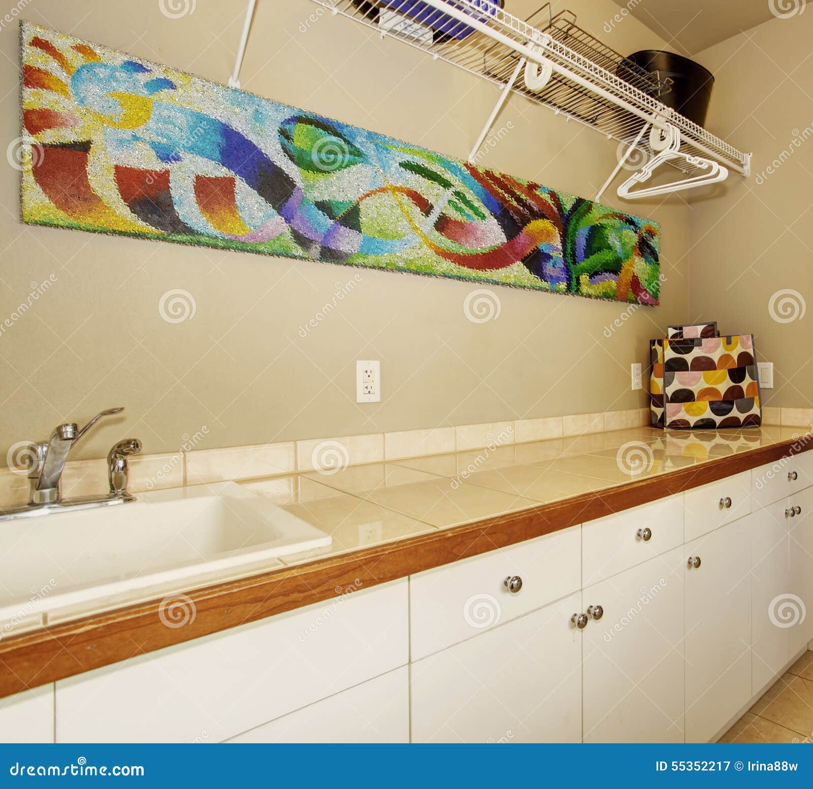 Secondary Living Room with Carpet and Bar with Stools. Stock Image ...
