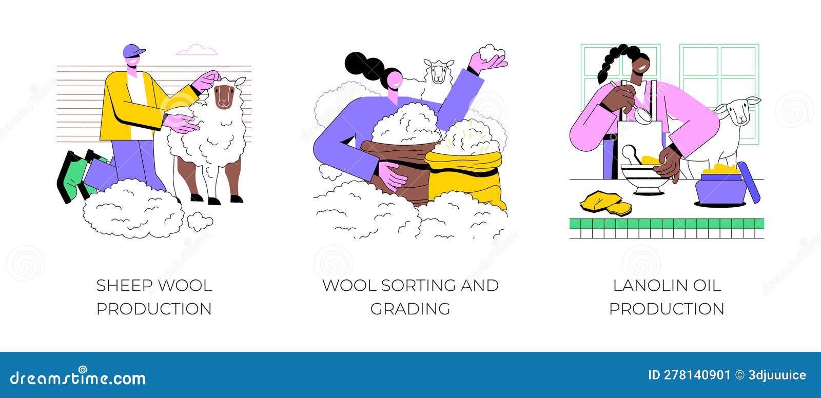 Wool Sorting And Grading Isolated Cartoon Vector Illustrations ...