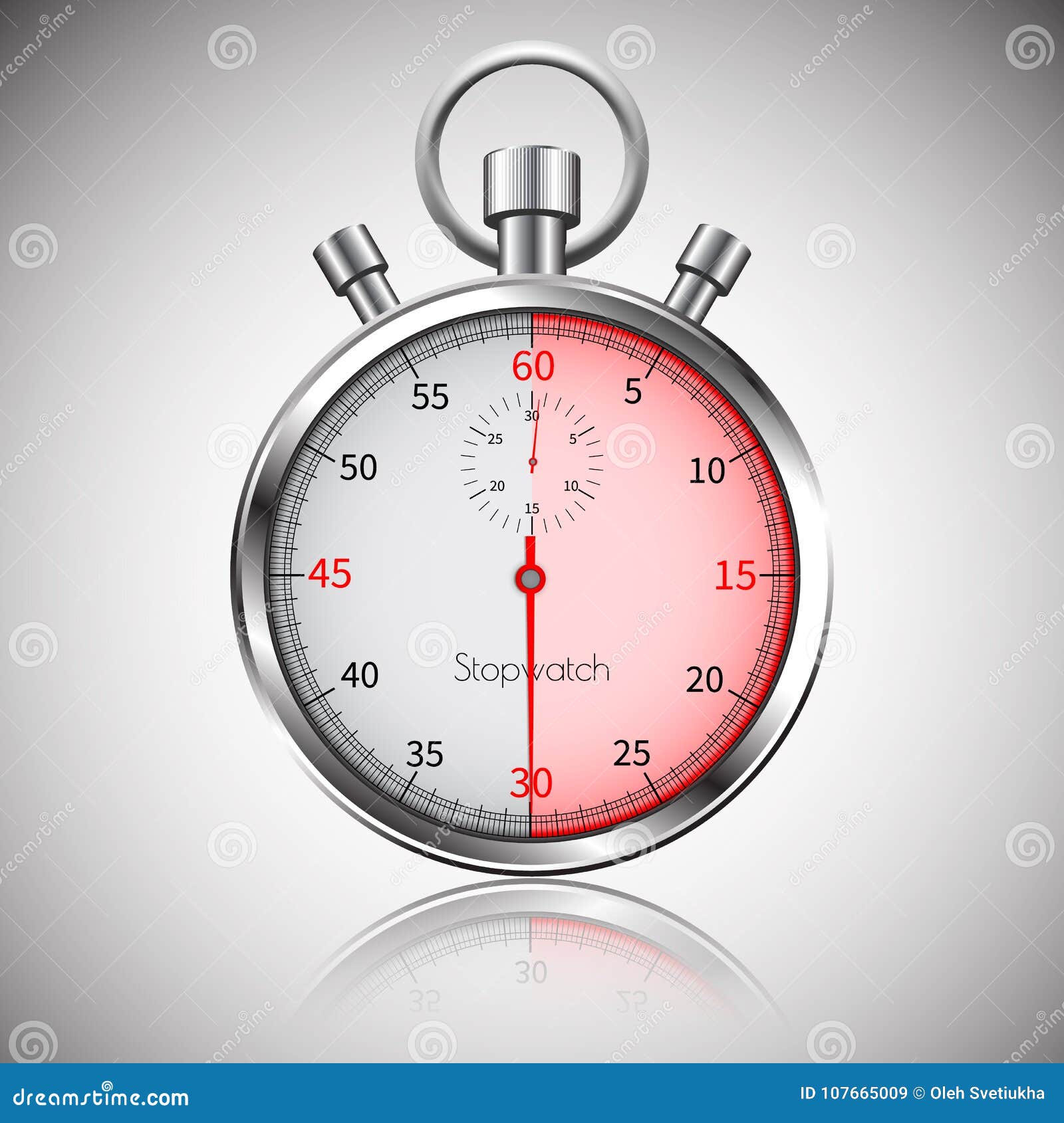 30 Seconds. Silver Realistic Stopwatch with Reflection Stock Vector ...