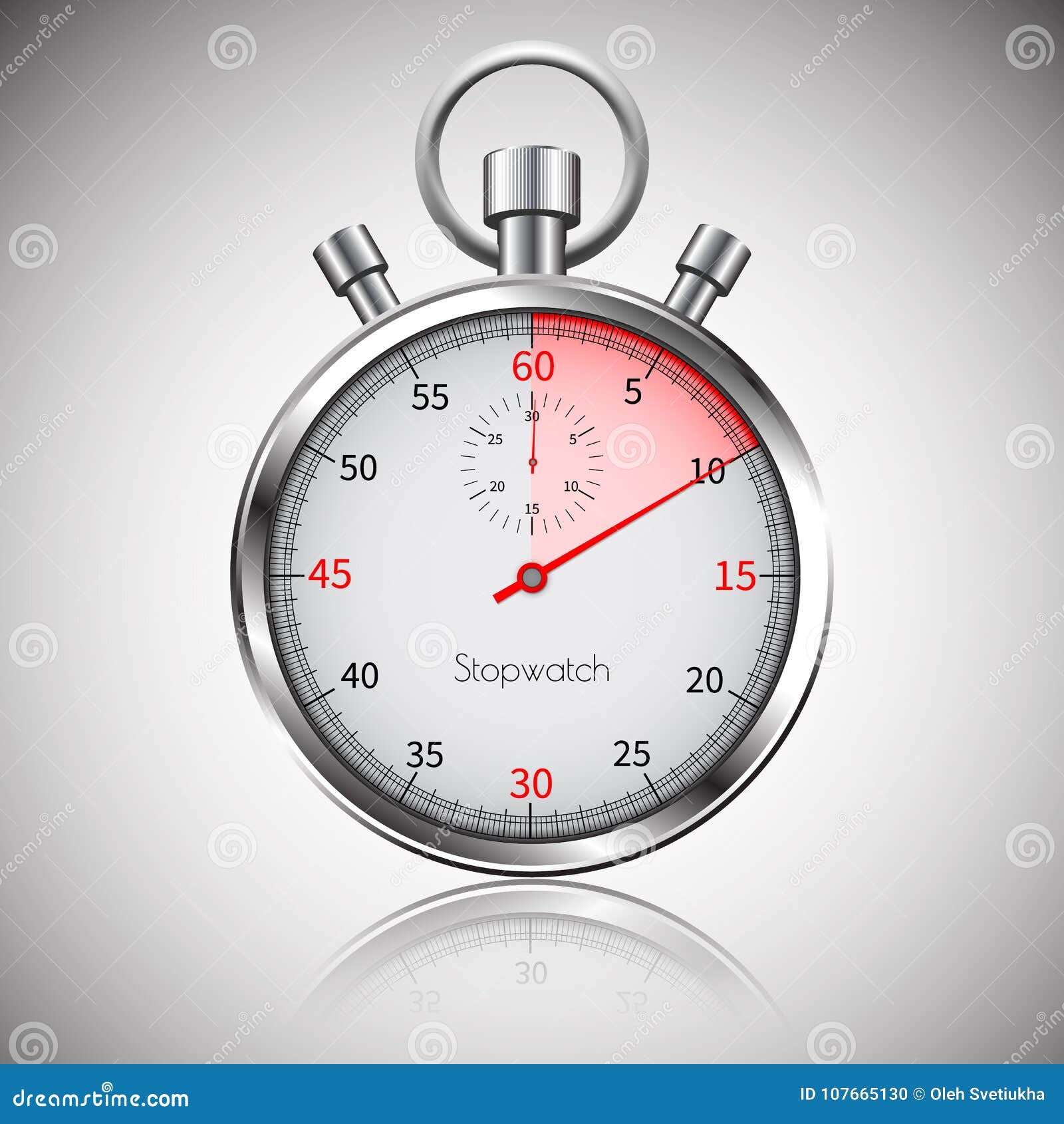 10 Seconds. Silver Realistic Stopwatch with Reflection Stock Vector ...