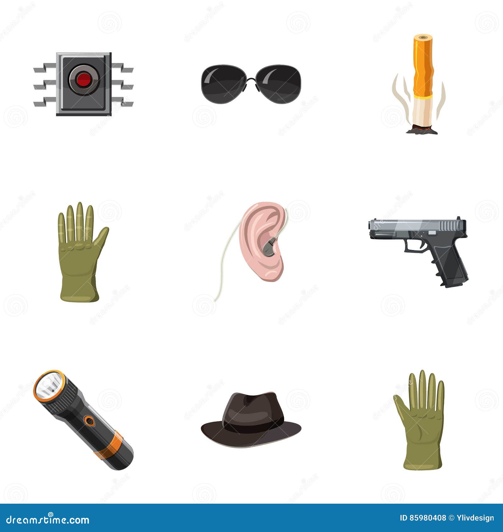 Secret Agent Icons Set, Cartoon Style Stock Vector - Illustration of ...