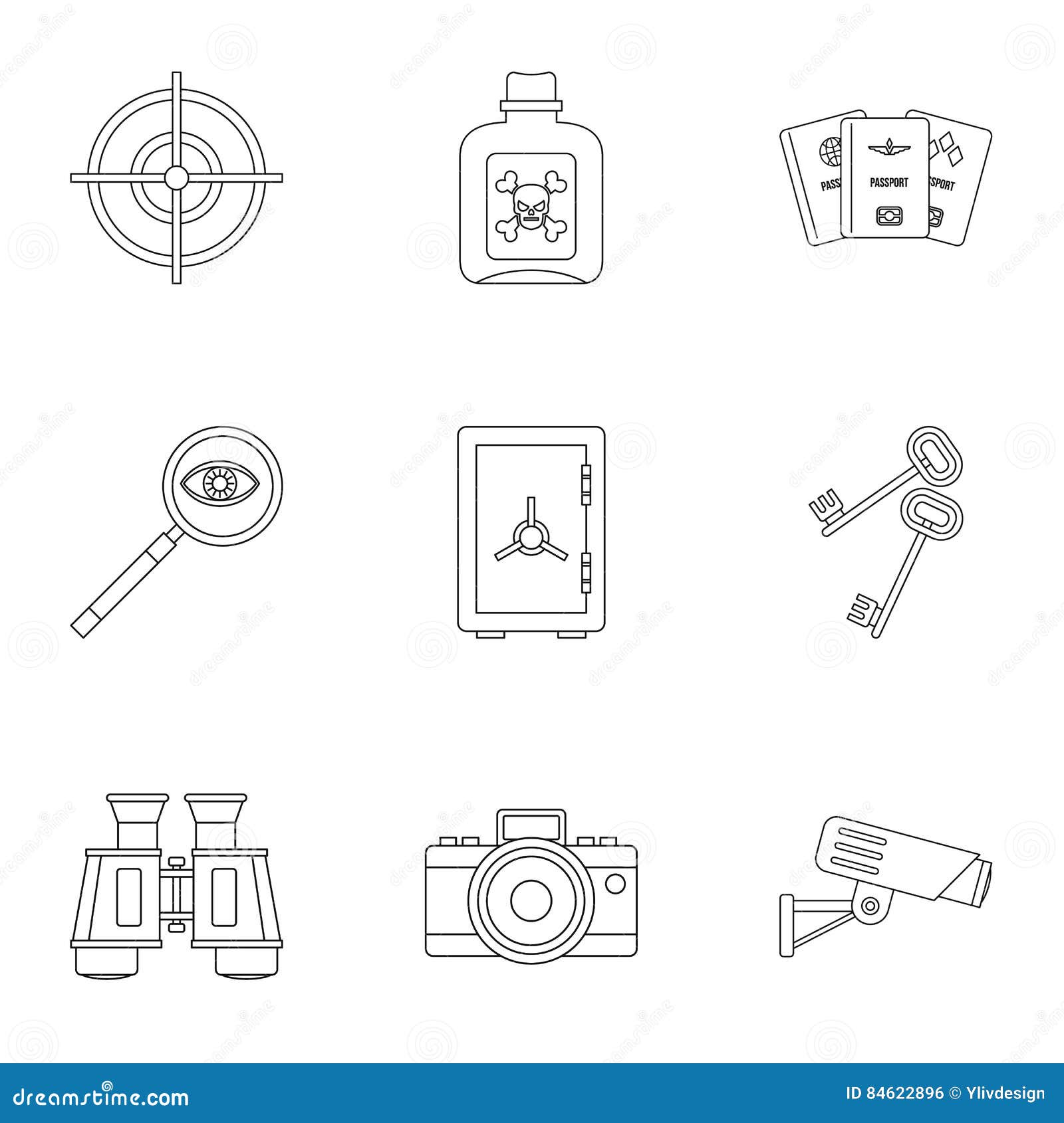 Secret Agent Icons Set, Outline Style Stock Vector - Illustration of ...