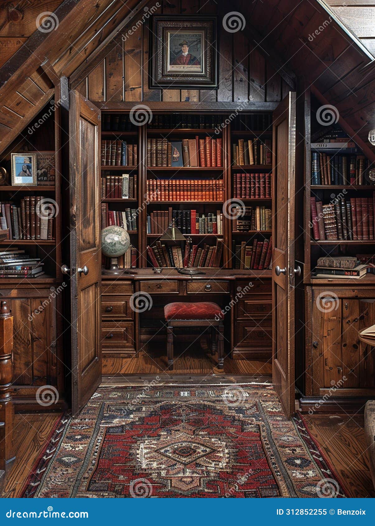 Secret Attic Reading Room Hidden Behind a Bookcase Stock Image - Image ...