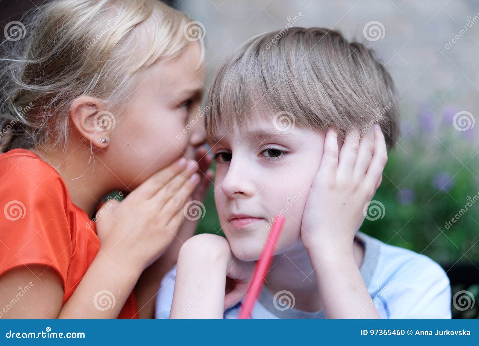 Secret Children`s Conversation Stock Photo - Image of blonde, style ...
