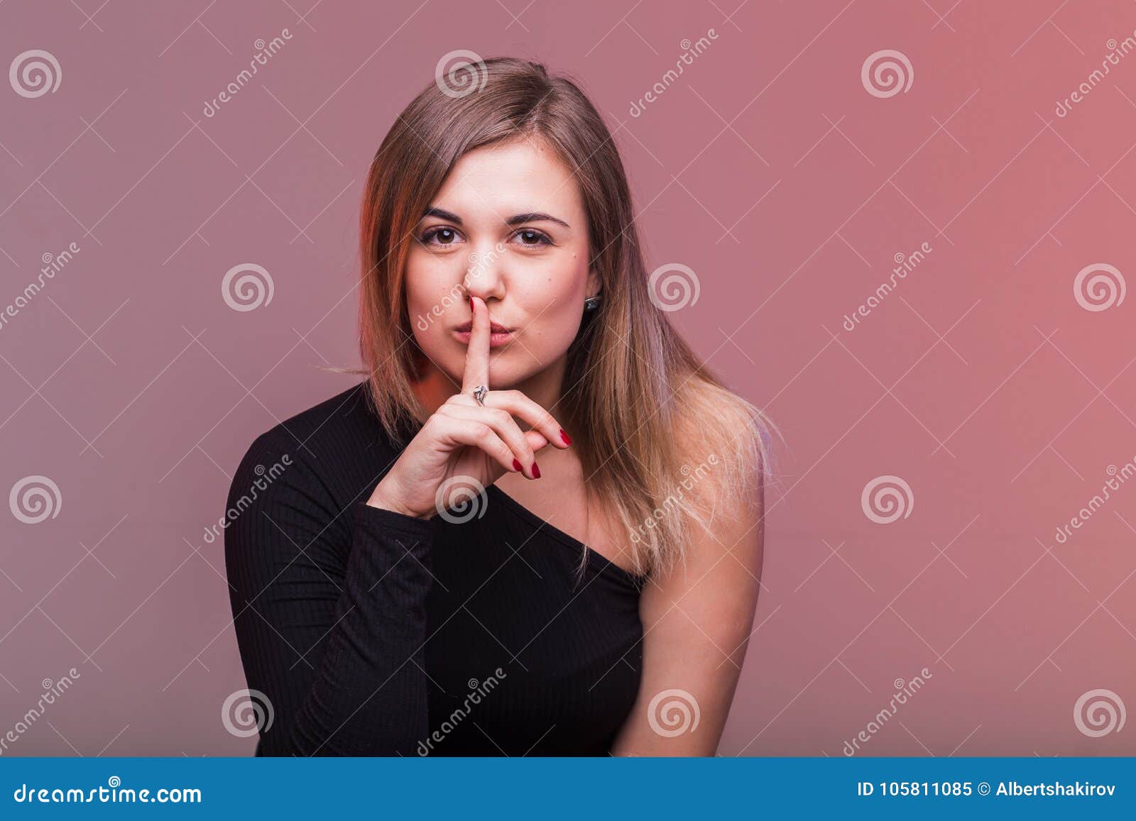 Secret Girl Woman Saying Hush Be Quiet With Finger On Lips Gesture Stock Image Image Of