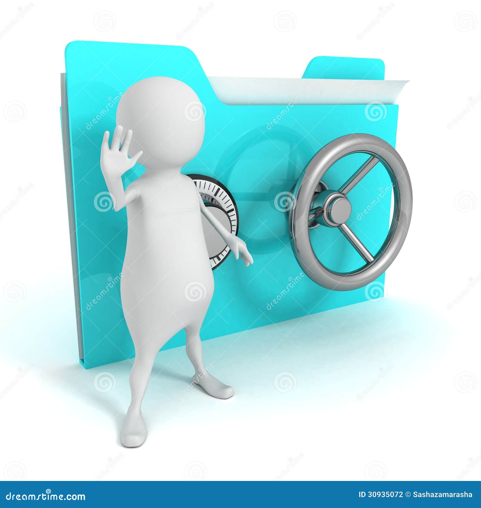 Secret Information Concept Safe Folder and White 3d Man Stop Hand Stock ...