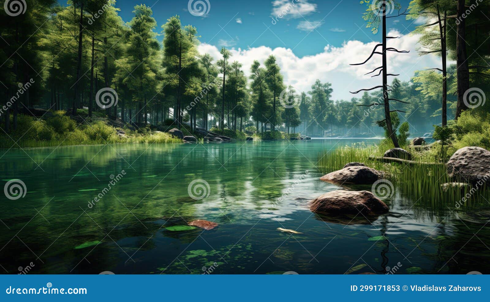 Secret Lagoon Secluded Lake in the Forest Stock Illustration ...