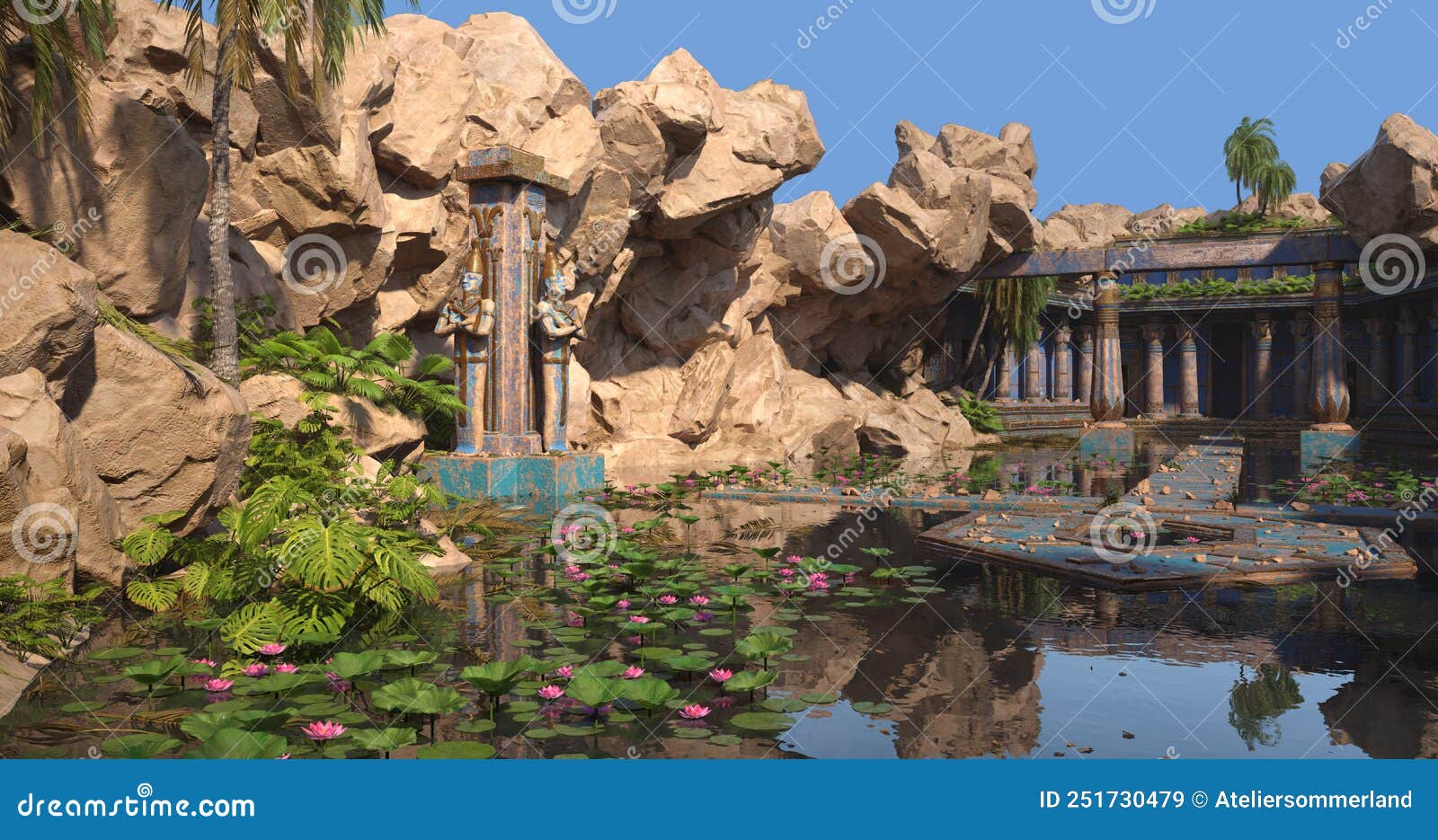 The secret temple, 3d CG stock illustration. Illustration of pond ...
