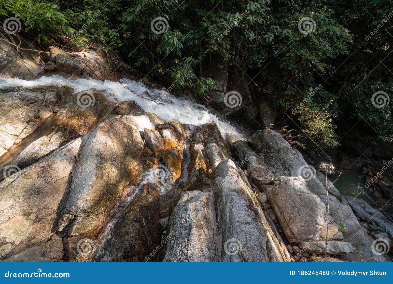Secret Tropical Waterfall in Jungle on a Samui Island. Stock Photo ...