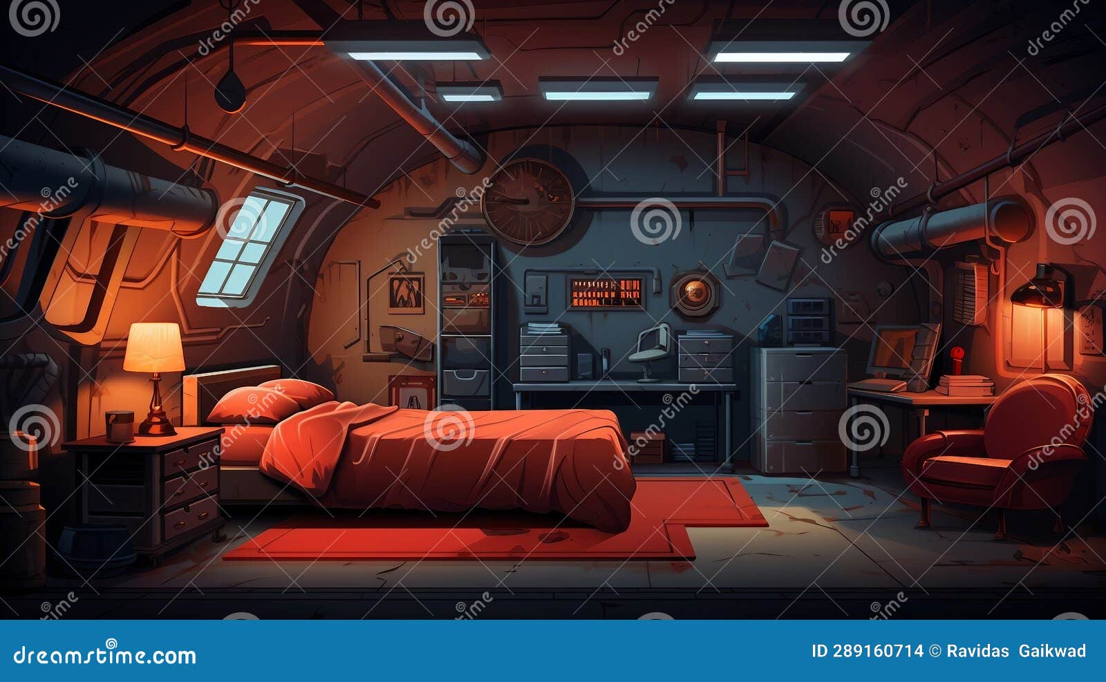 Secret Underground Bunker Room Interior Illustration AI Generated Stock ...