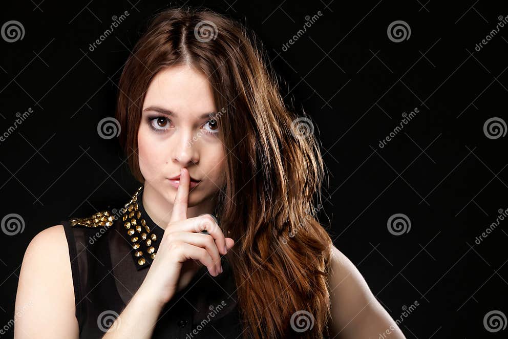 Secret Woman Girl Showing Hand Silence Sign Stock Image Image Of
