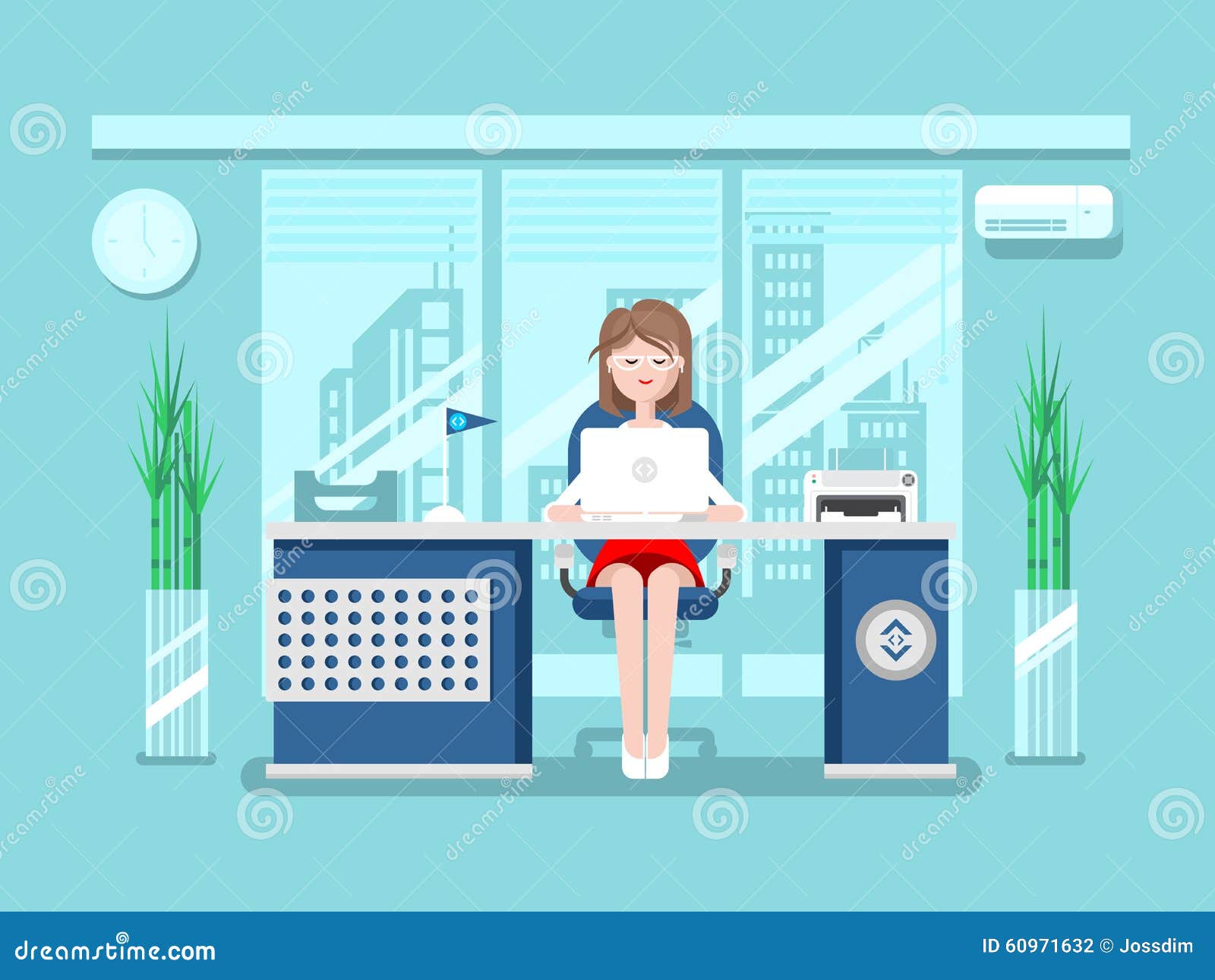 Secretaresse in bureau vector illustratie. Illustration of gezicht ...
