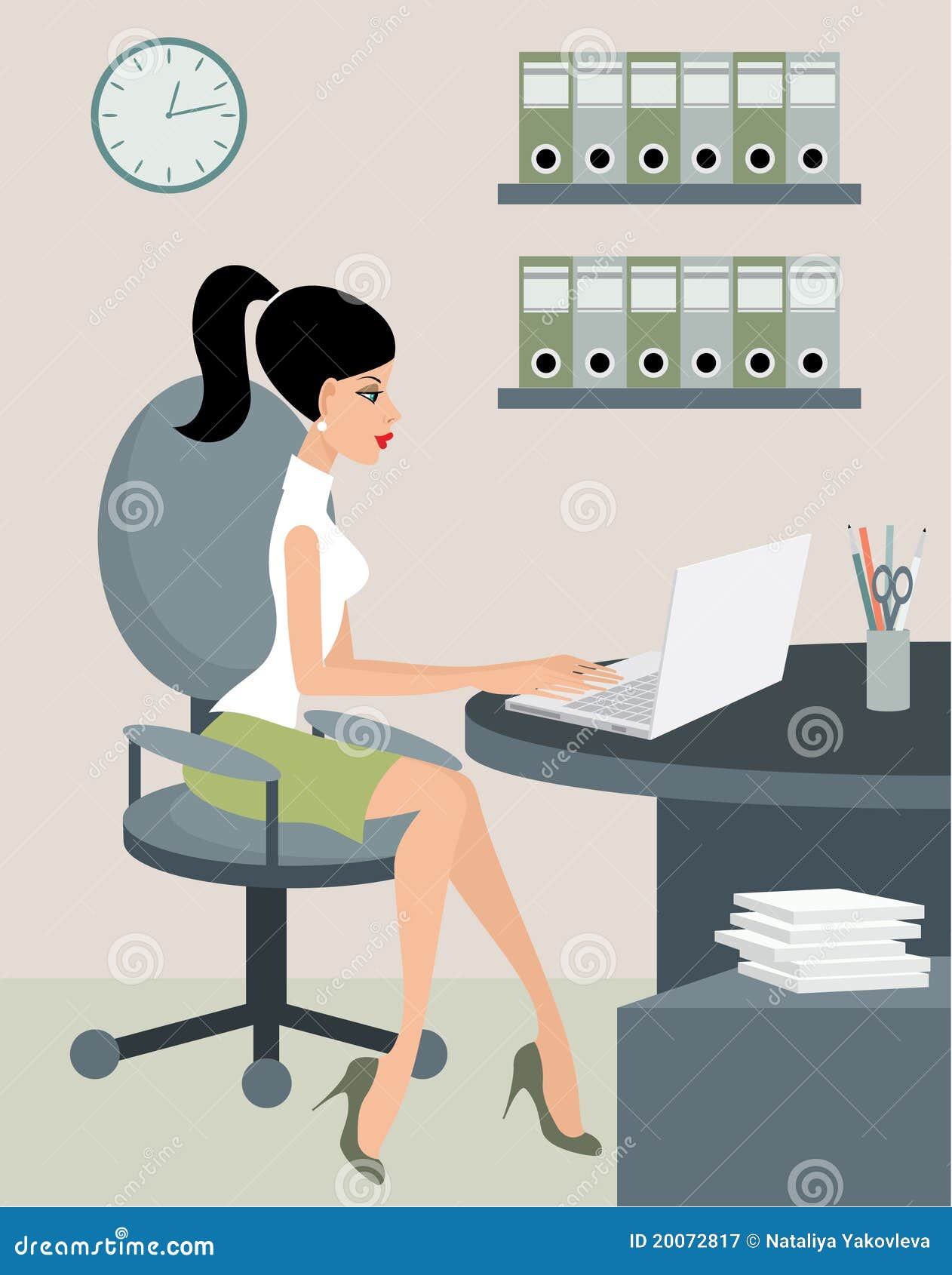 Secretaresse op kantoor vector illustratie. Illustration of grijs ...