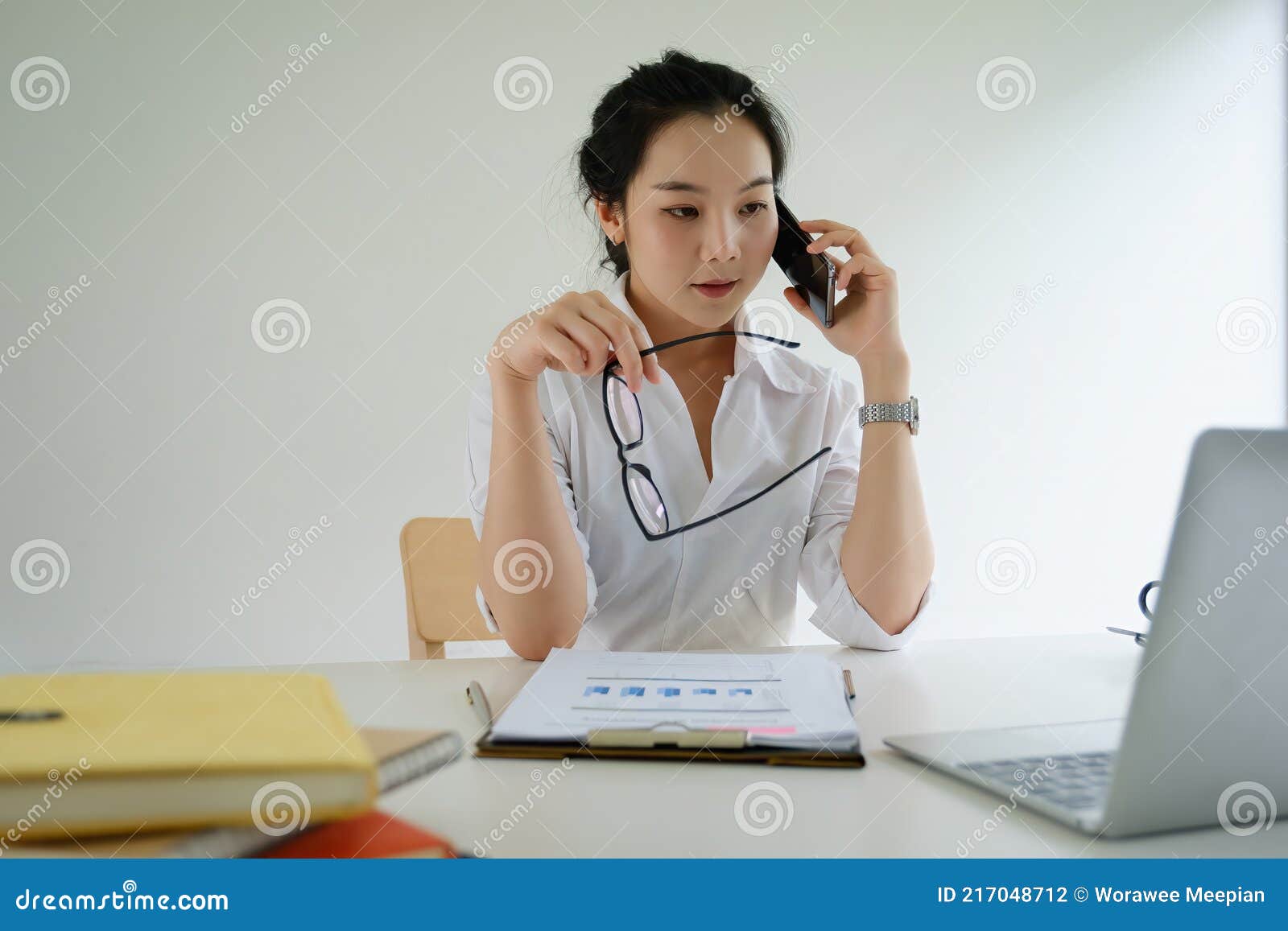 Secretary Answering Telephone and Make an Appointment Client. Stock ...