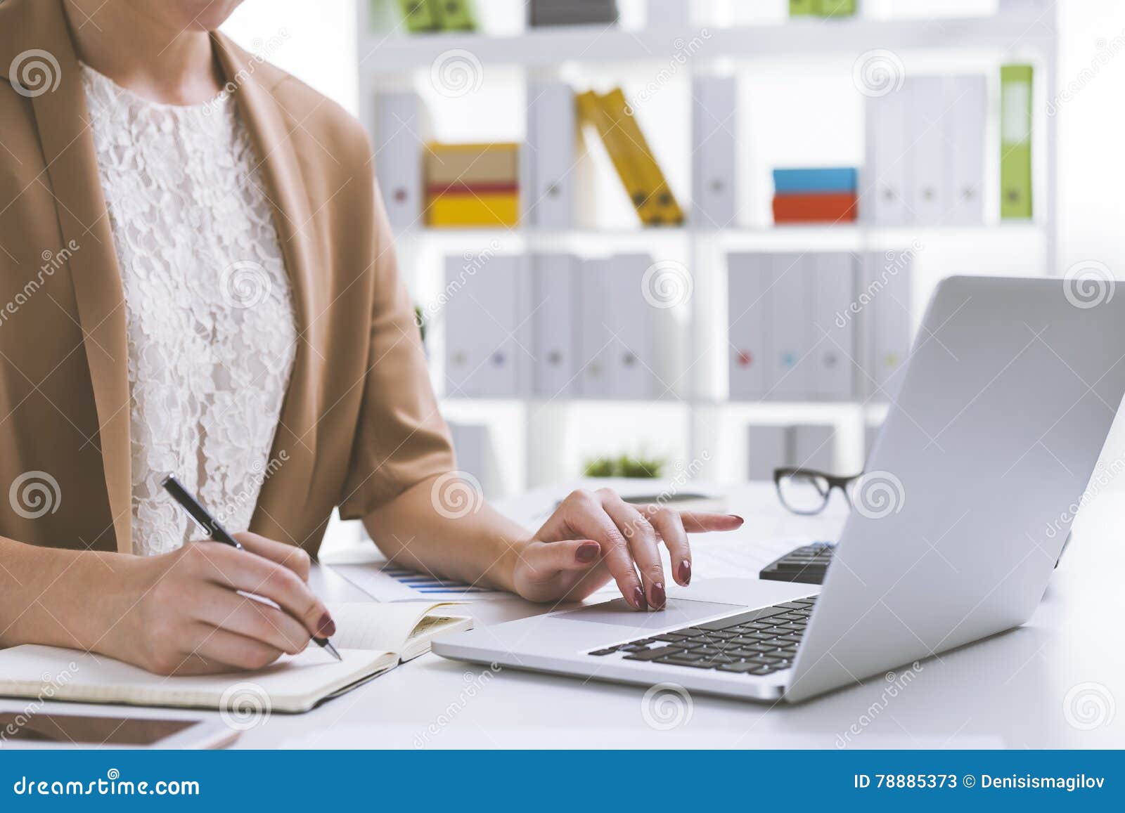 Secretary in Beige Writing and Typing Stock Image - Image of ...