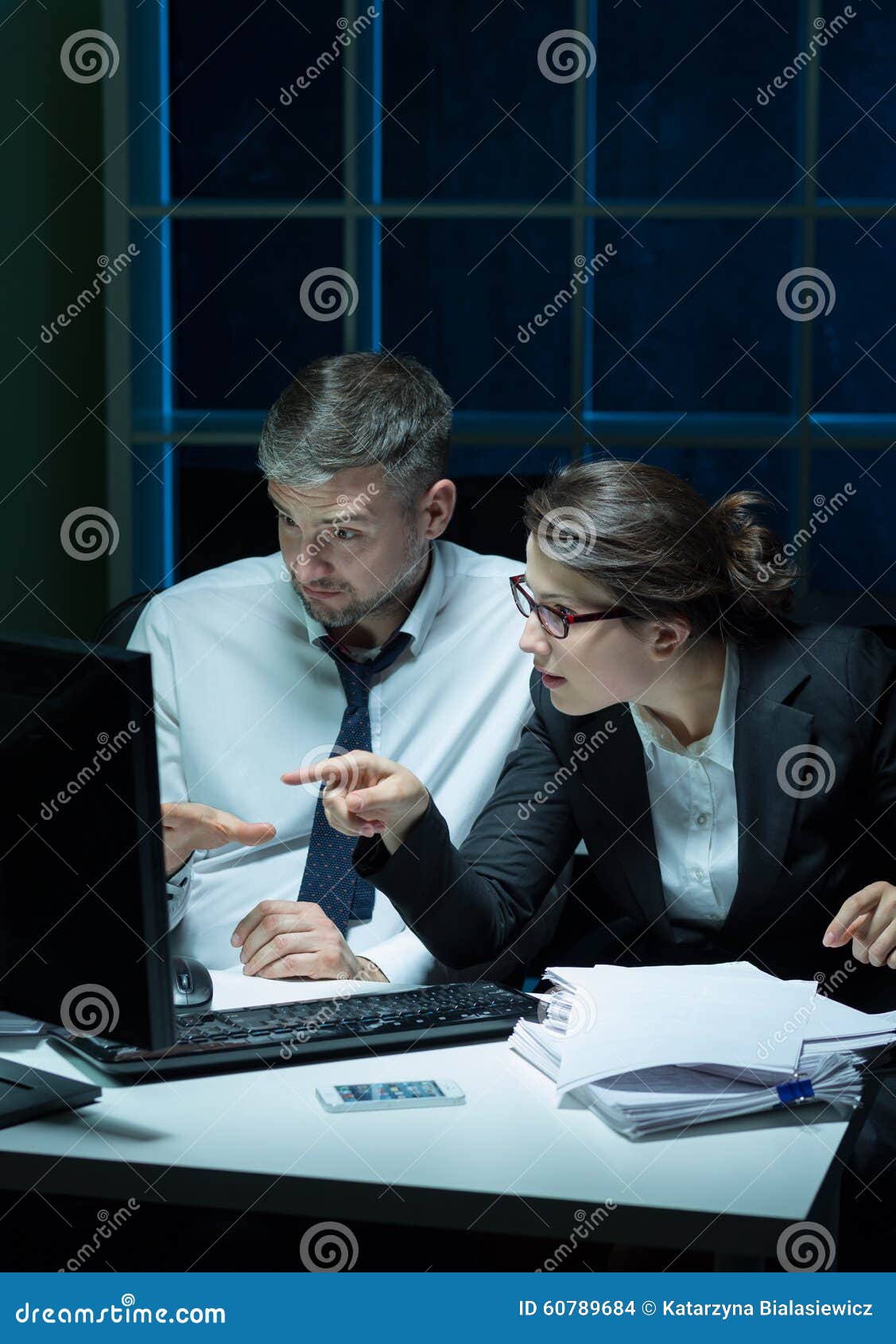 Secretary and Boss Working Late Stock Photo - Image of night, female ...