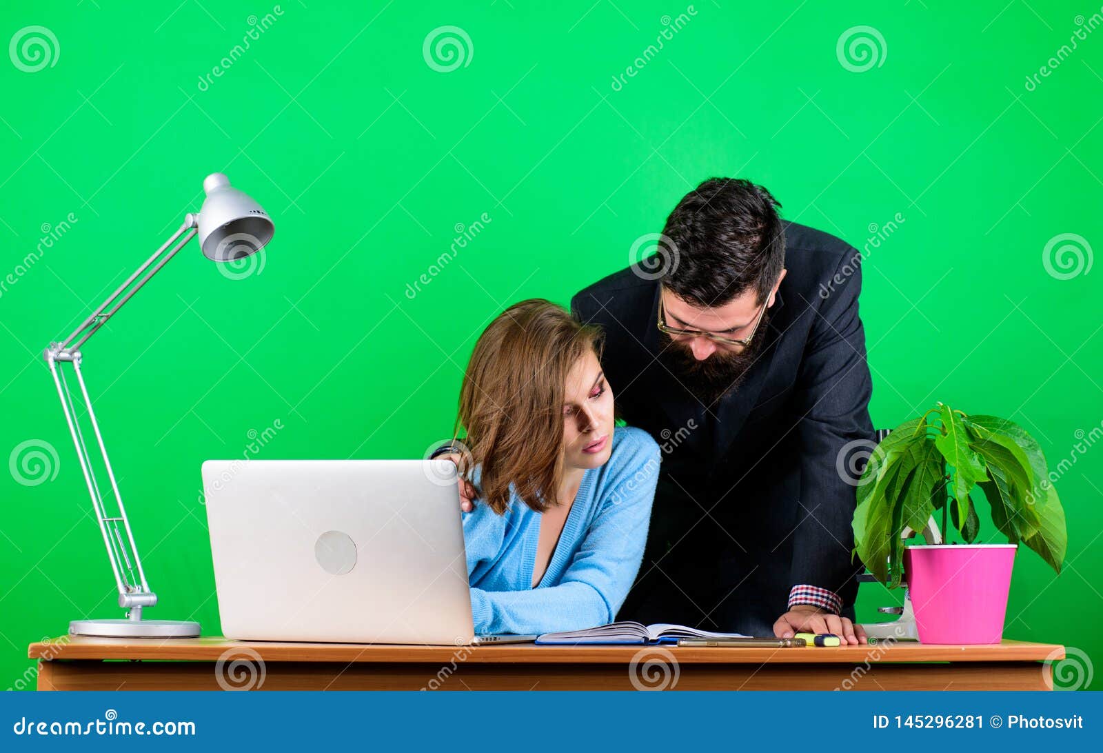 Secretary with Boss at Workplace. Businessman and Assistant Solve ...