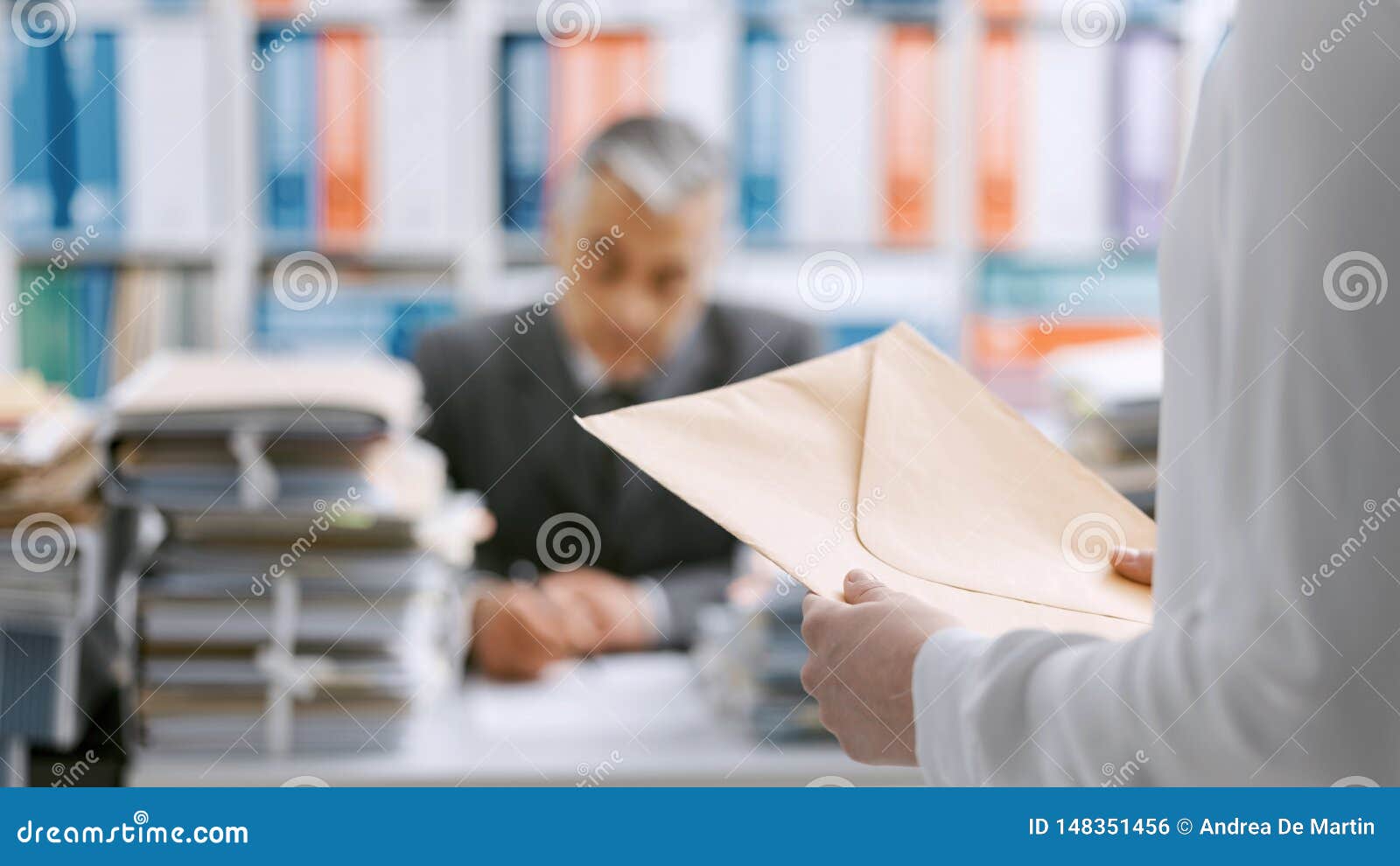 Secretary Bringing an Envelope To Her Boss Stock Photo - Image of women ...