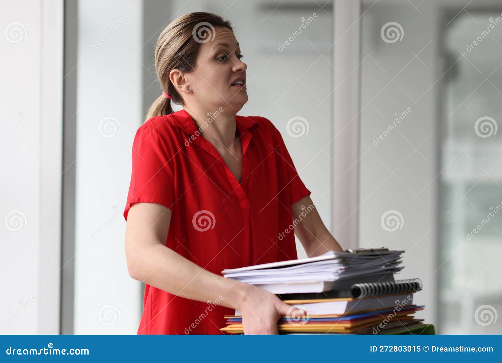 Secretary Carries Heavy Stack of Folders with Documents Stock Image ...