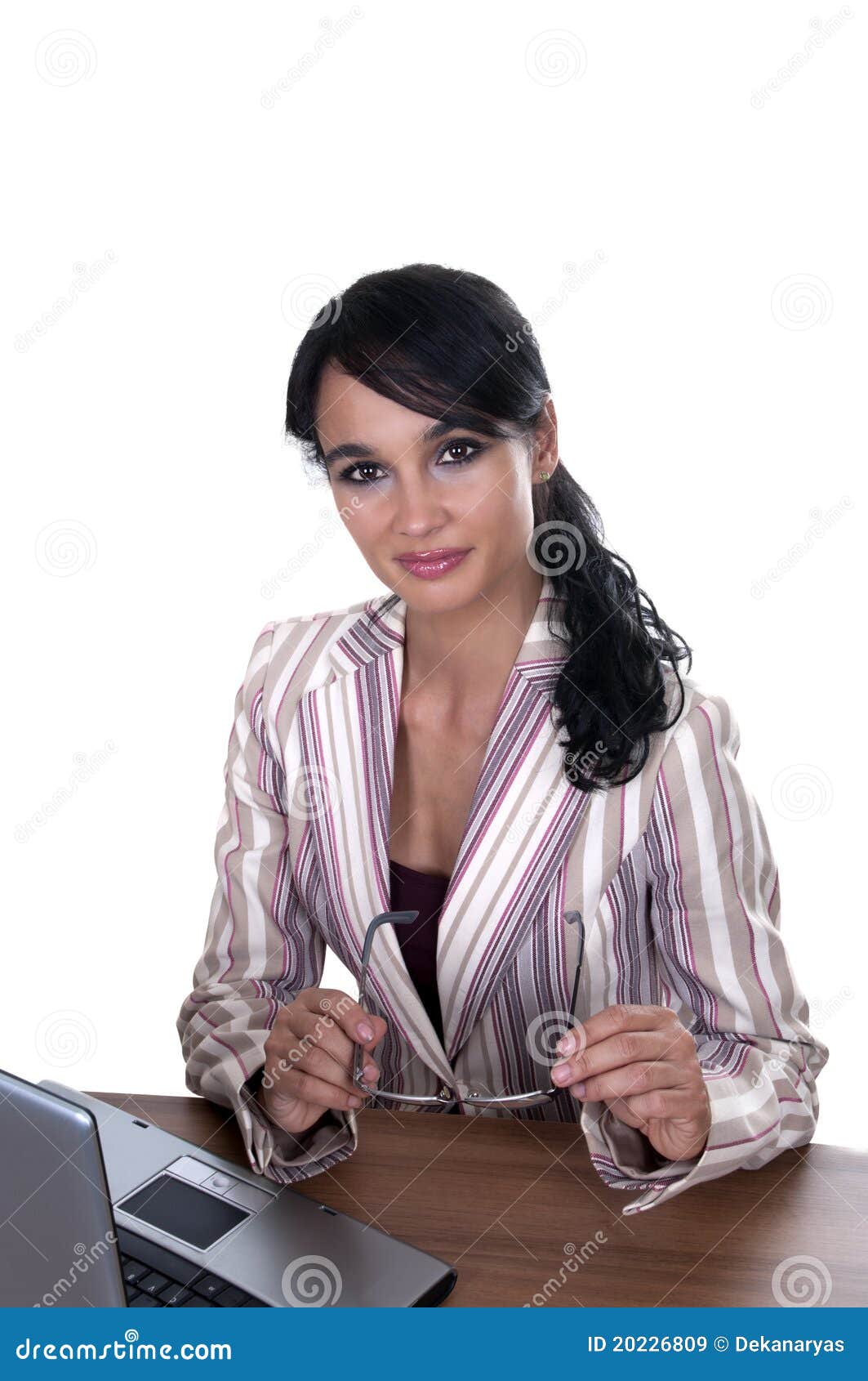 Secretary With Computer And Glasses Stock Image - Image of adult, happy ...
