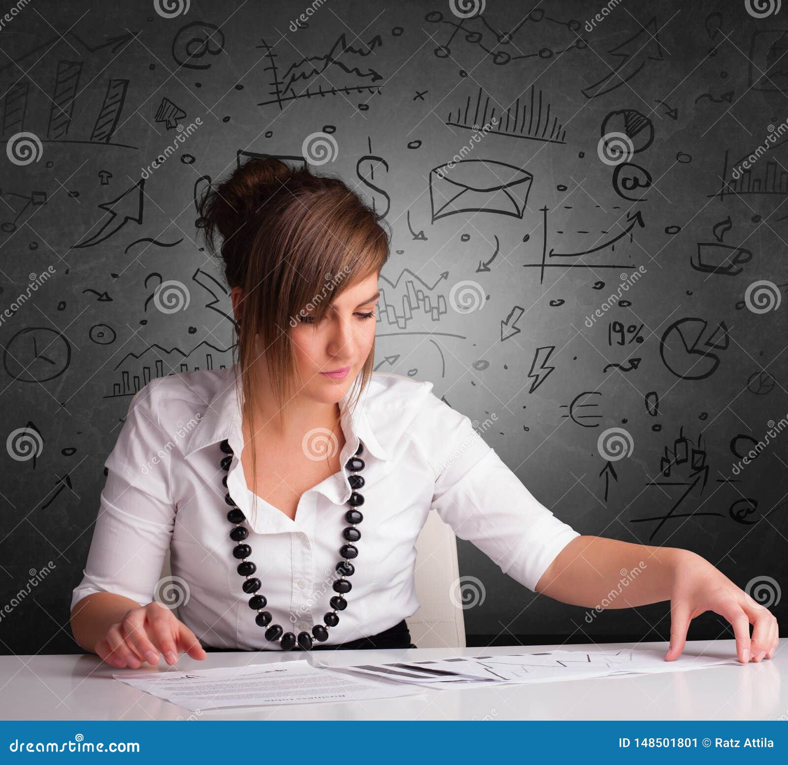 Secretary with Doodle Multitask Concept Stock Image - Image of ...
