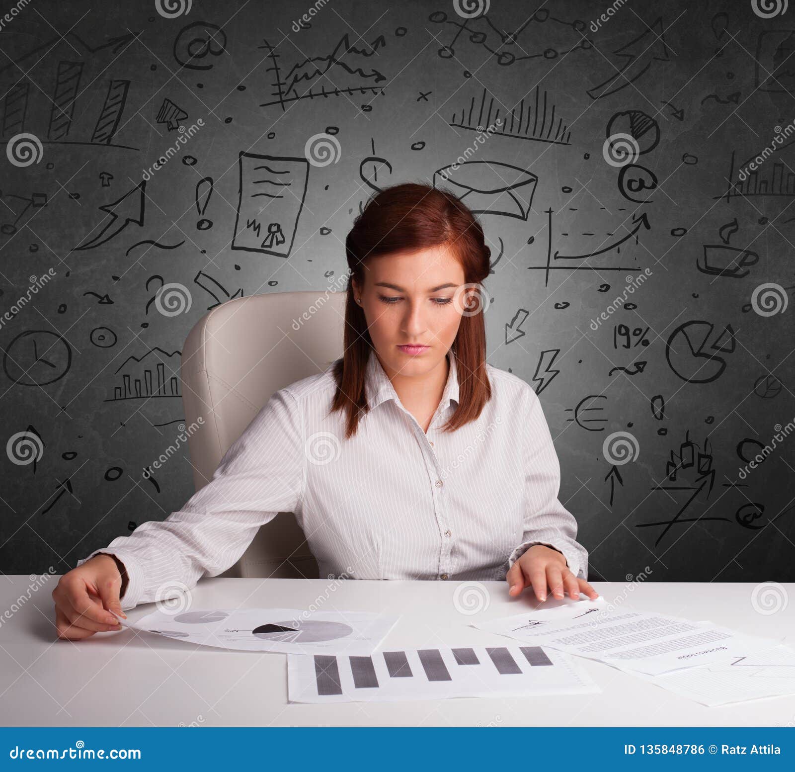 Secretary with Doodle Multitask Concept Stock Photo - Image of doodle ...