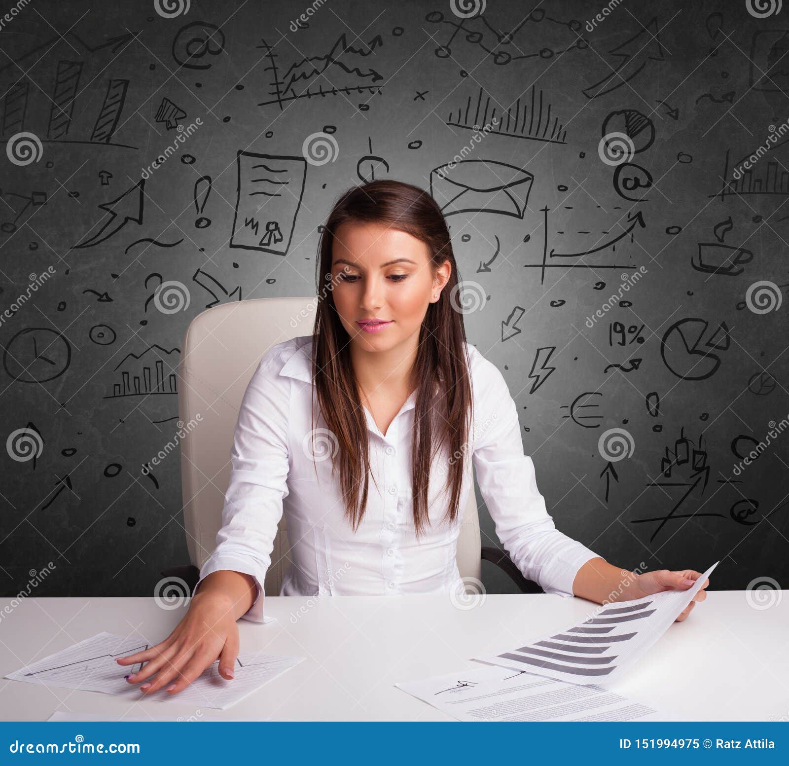 Secretary with Doodle Multitask Concept Stock Image - Image of desk ...