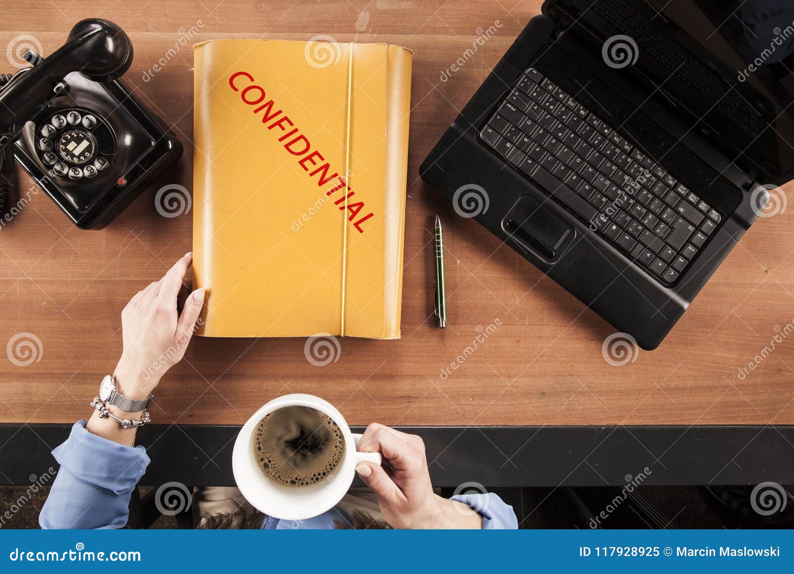 Secretary Holding Confidential Documents, View from Above on the Stock ...