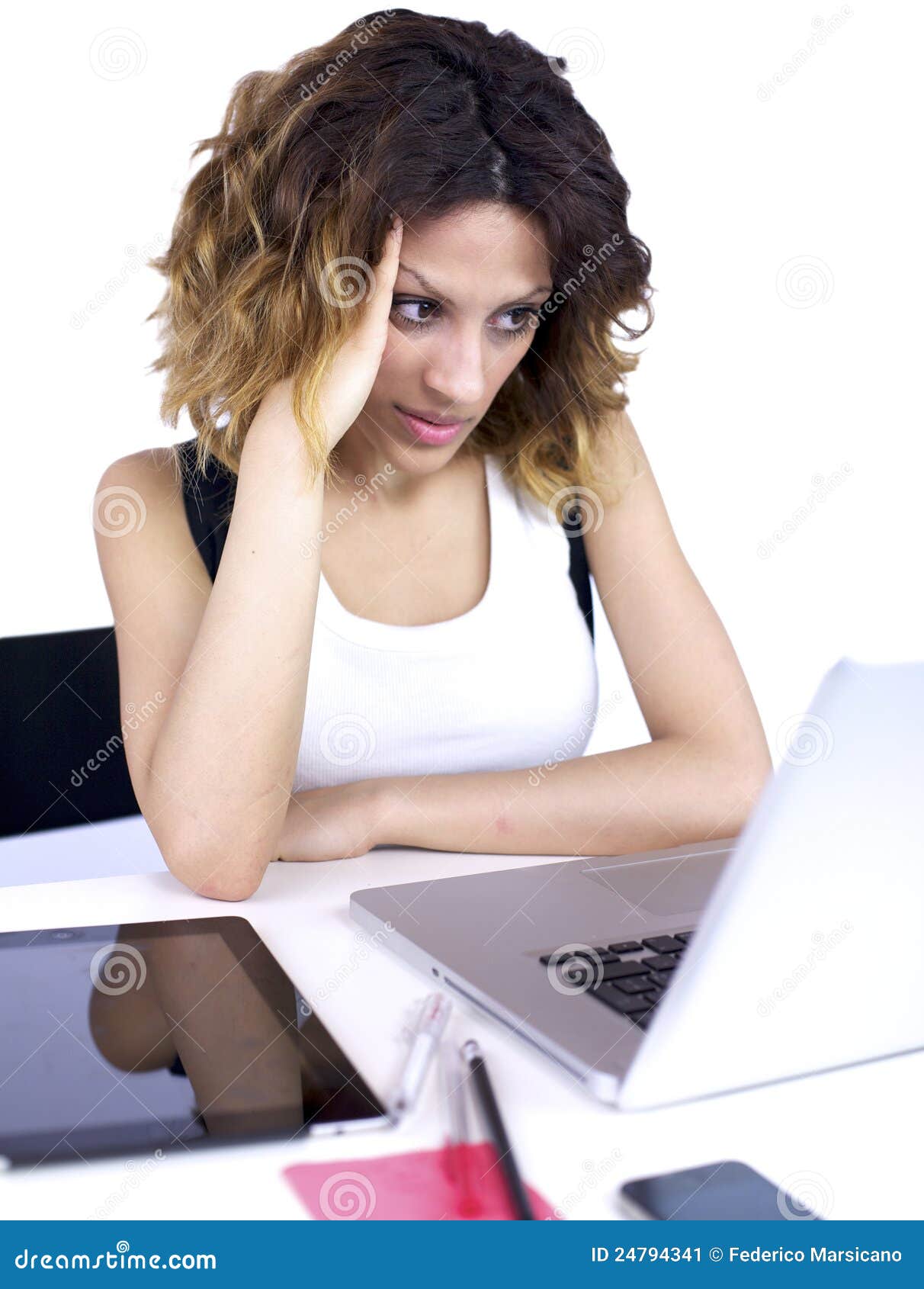 Secretary Looking Computer with Headache Stock Image - Image of hair ...