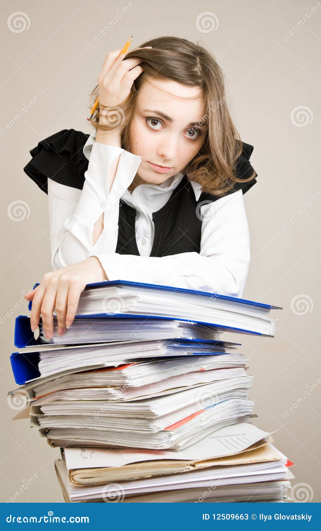 Secretary with a Lot of Documents Stock Image - Image of businesswoman ...