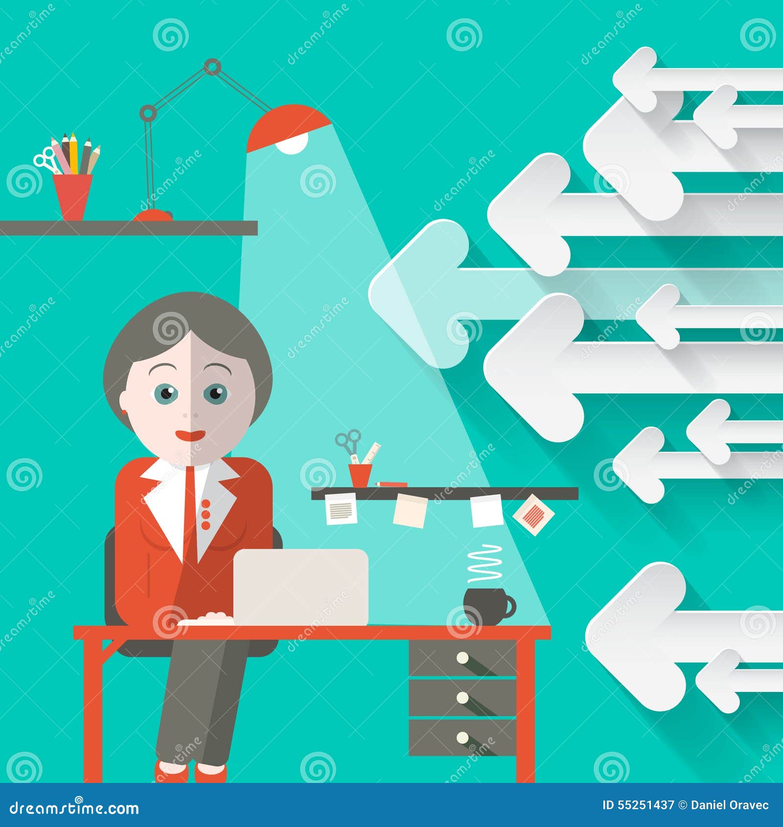 Secretary in Office with Arrows Stock Vector - Illustration of concept ...