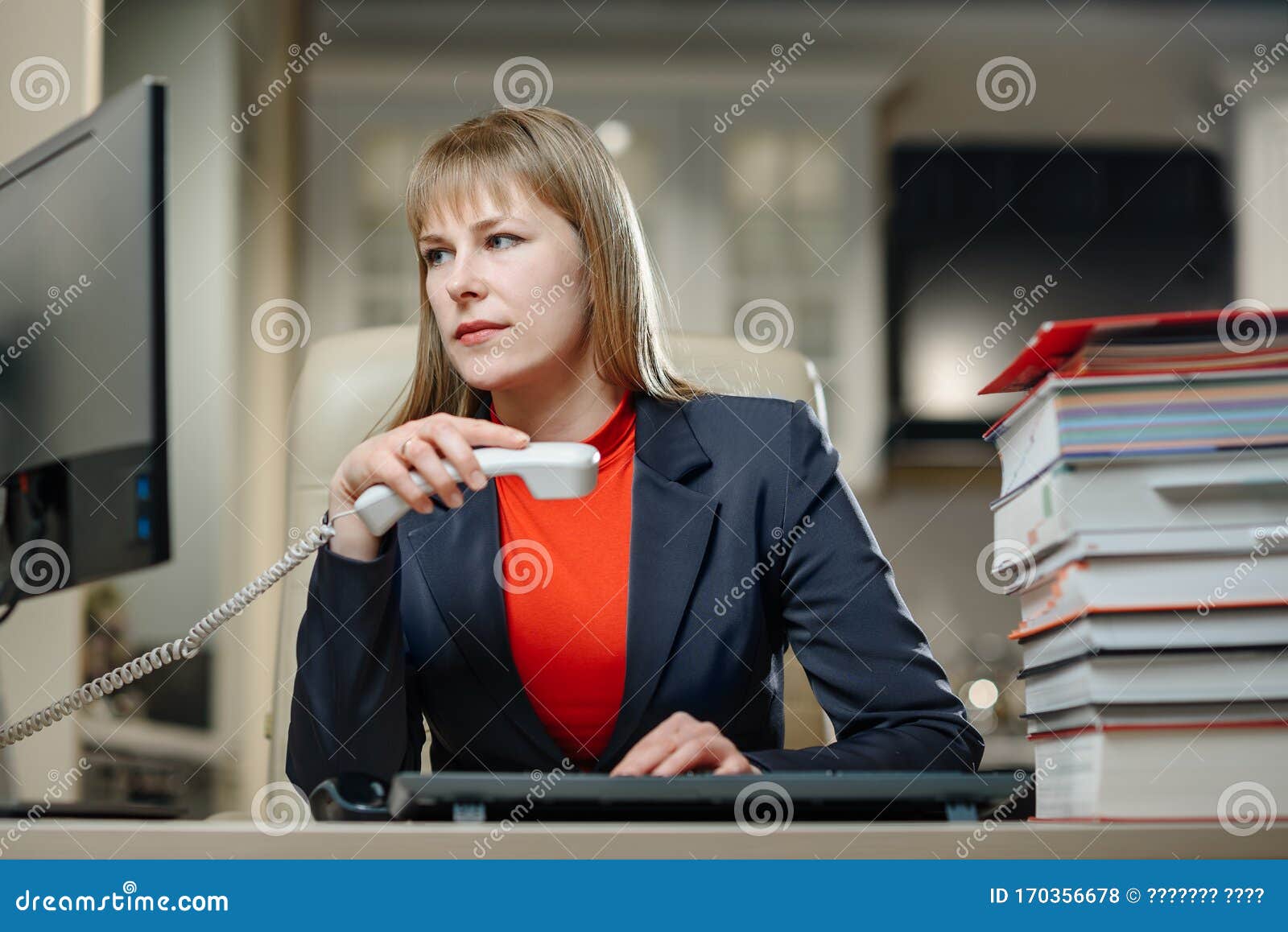 Secretary Works at the Computer in the Office Stock Photo - Image of ...