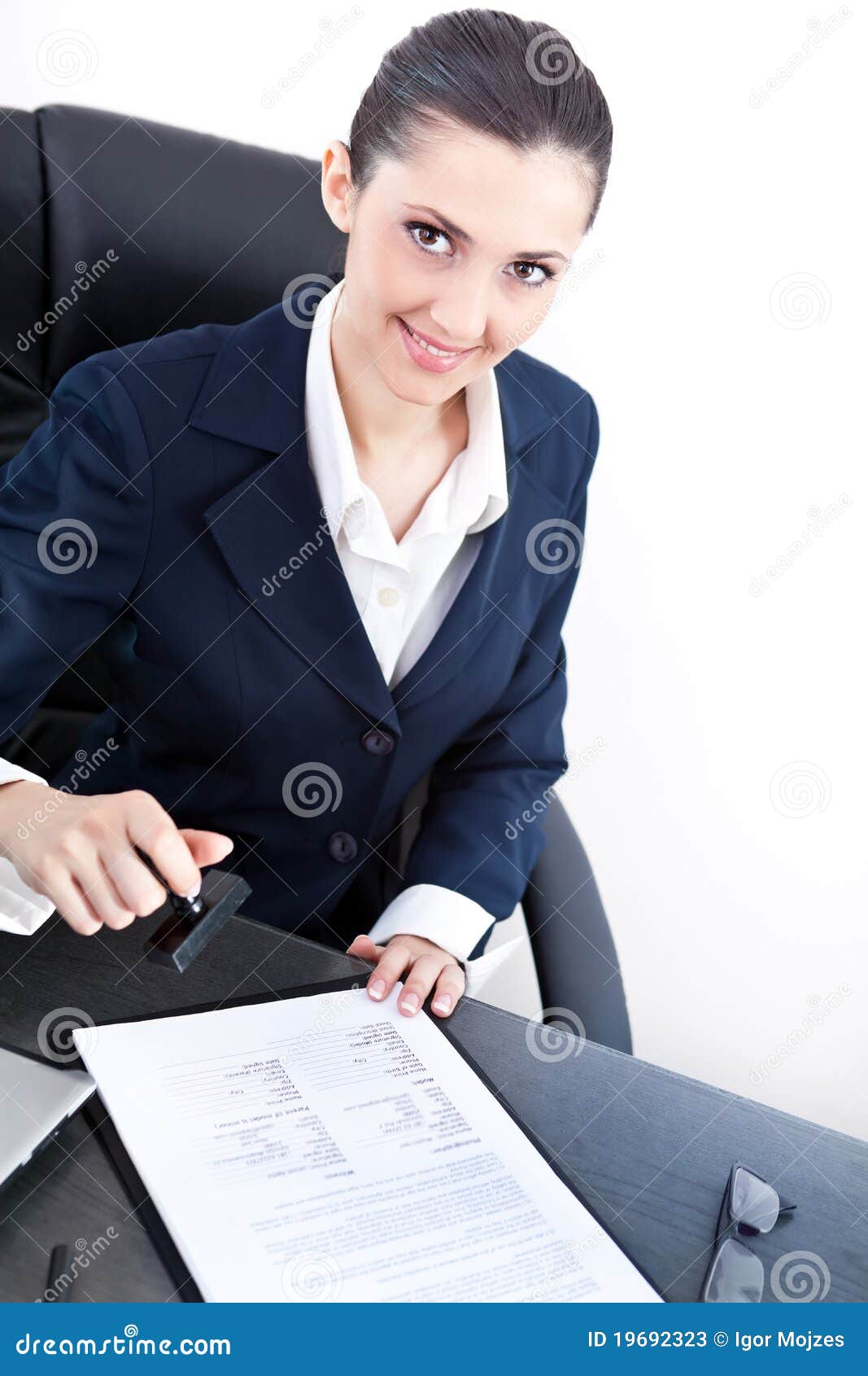Secretary Putting Stamp on Document Stock Image - Image of rubber ...